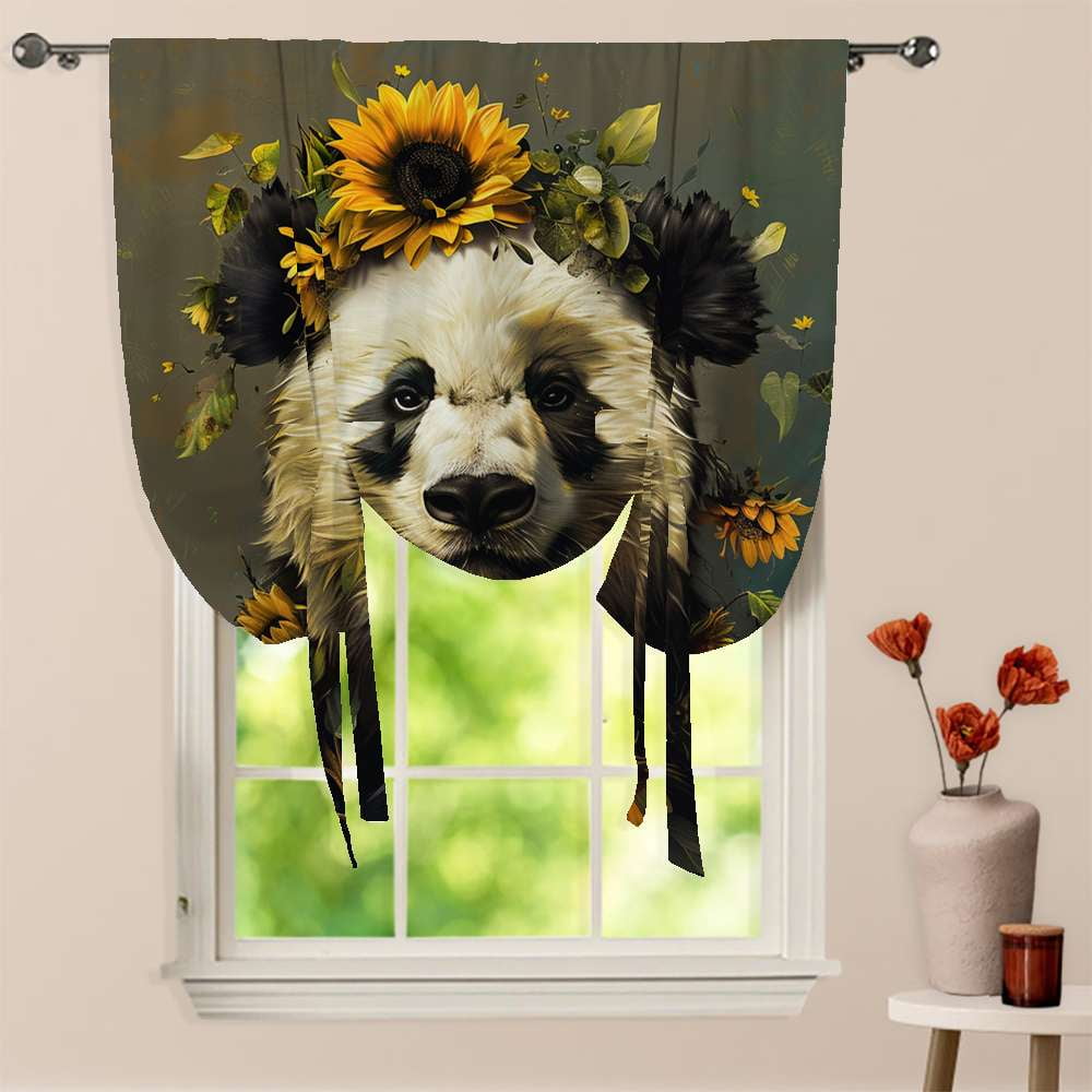 Cute Sunflower Panda Bear Window Curtain for Living Room Roman Curtain ...