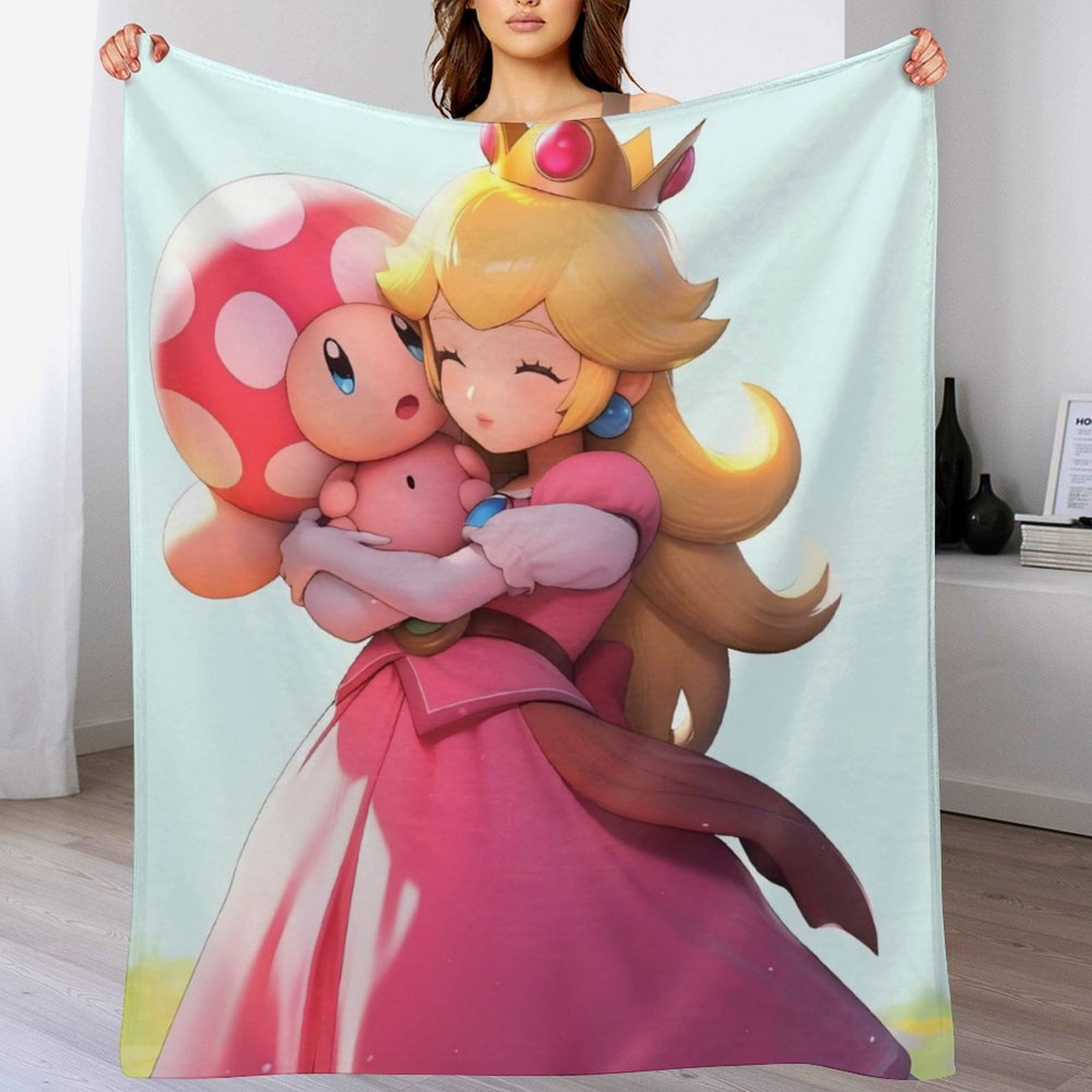Cute Super Mario Princess Peach Blanket Anime Flannel Throw Blanket ...