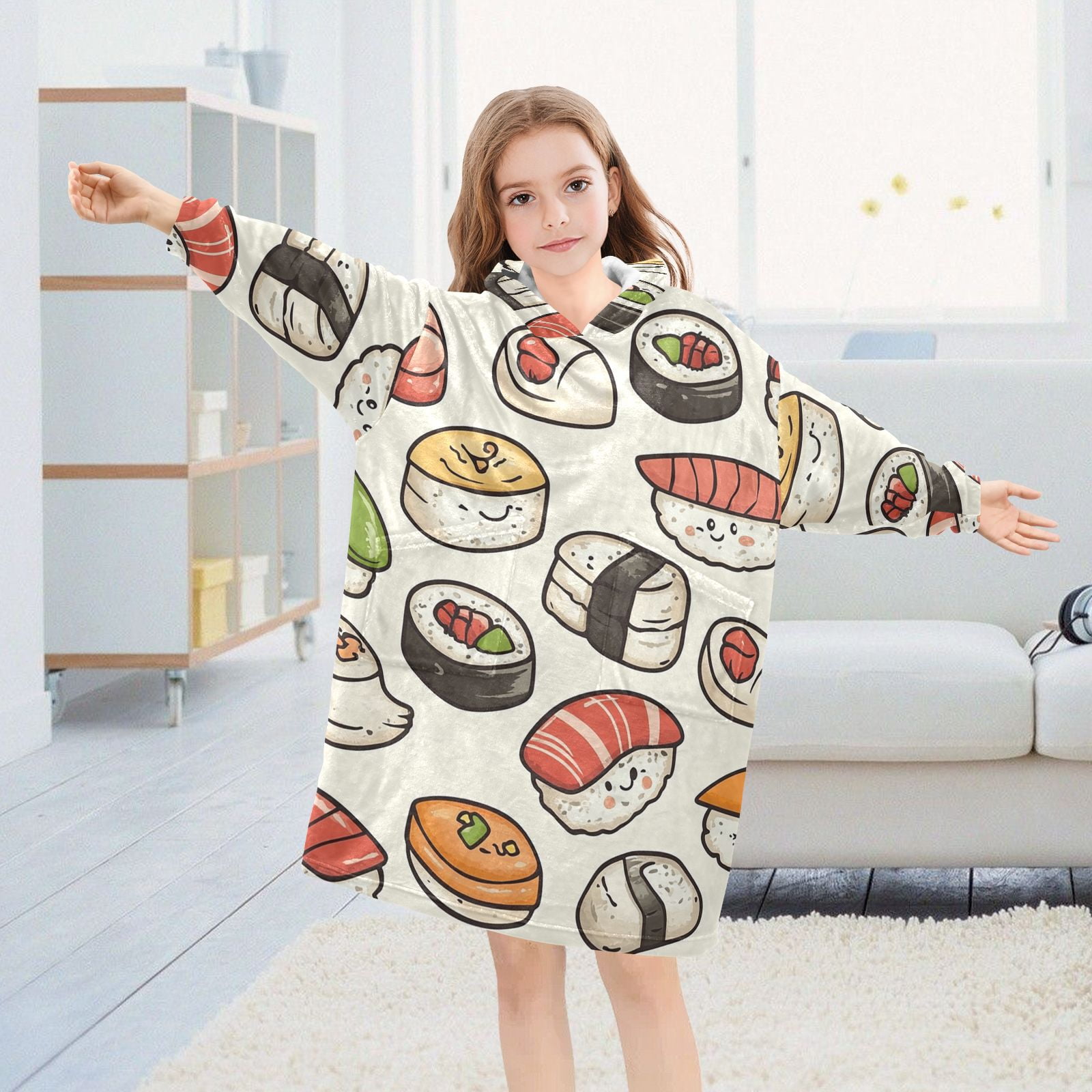Cute Sushi Oversized Wearable Blanket Hoodie Sweatshirt Flannel for ...