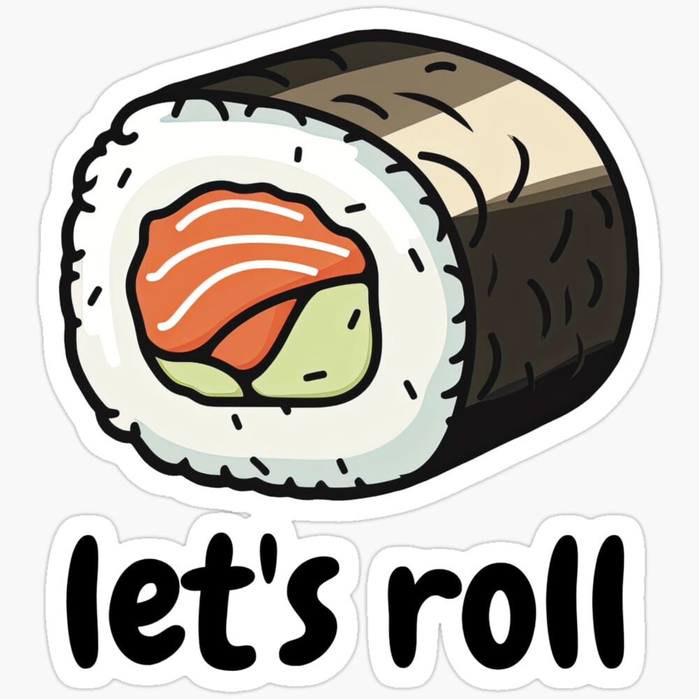 Cute Sushi Roll Food Pun Let'S Roll Stickerphone Decal Water Bottle Stickers, Vinyl Stickers For ...