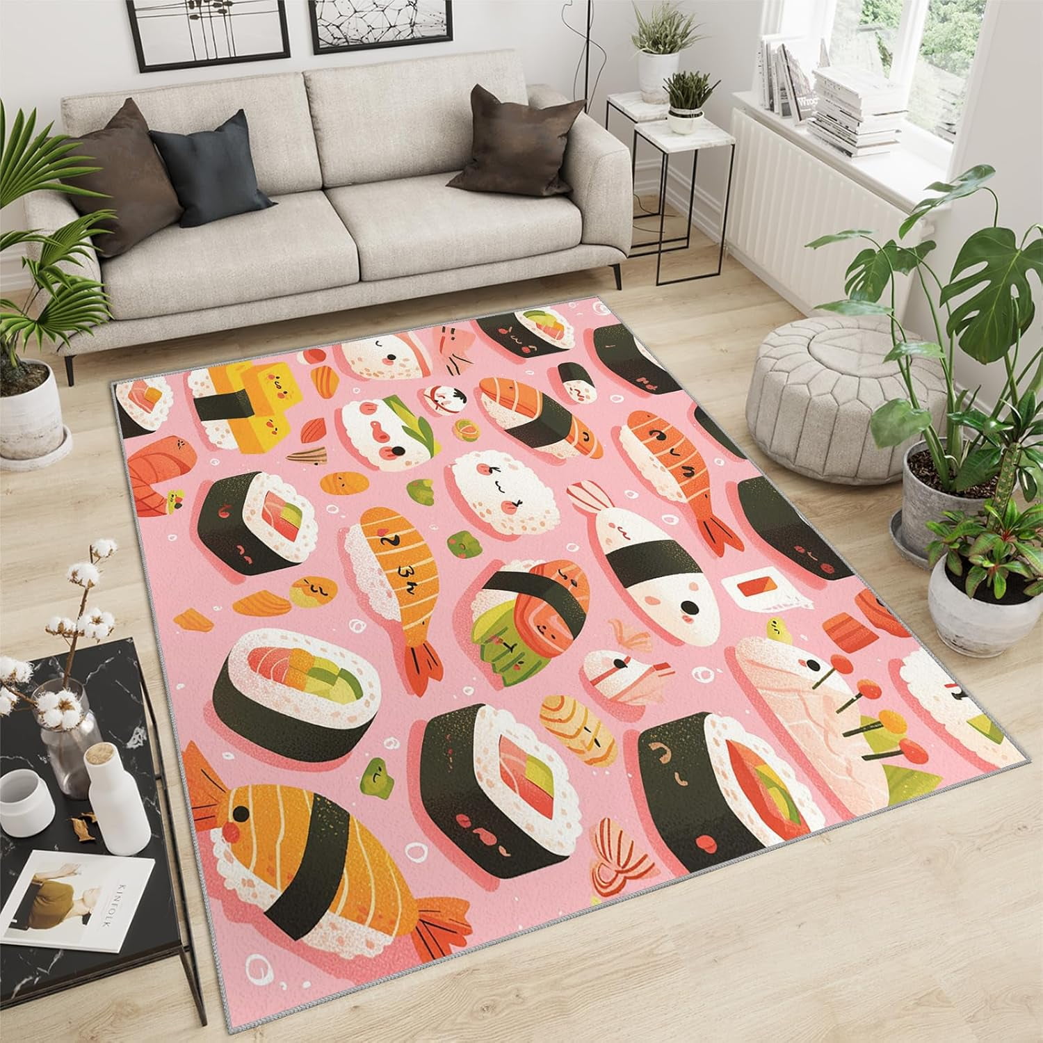 Cute Sushi Rug Pink Ladies Bedroom Carpet Cartoon Sushi Carpet Seafood ...