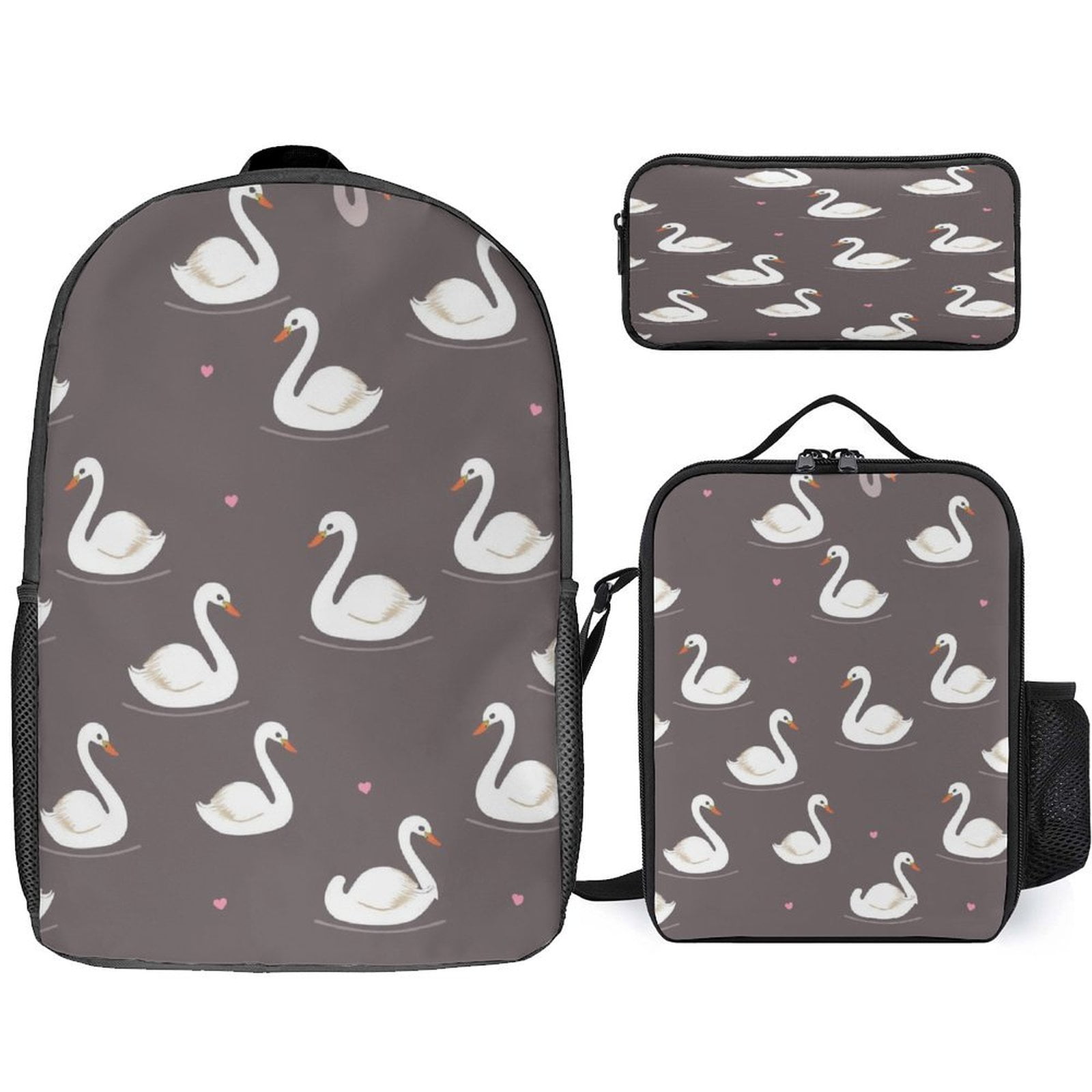 Cute Swan Pattern 3Set Bags for TeenCasual Women Backpack Bookbag for ...
