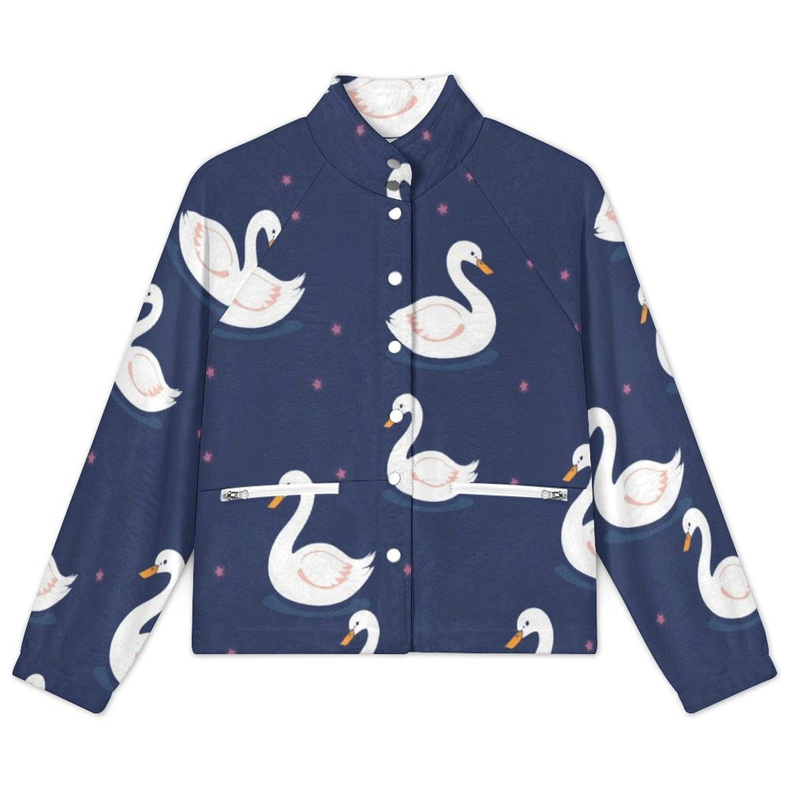 Cute Swan Pattern Autumn Winter Jacket Women Coat Short Plush Stand ...