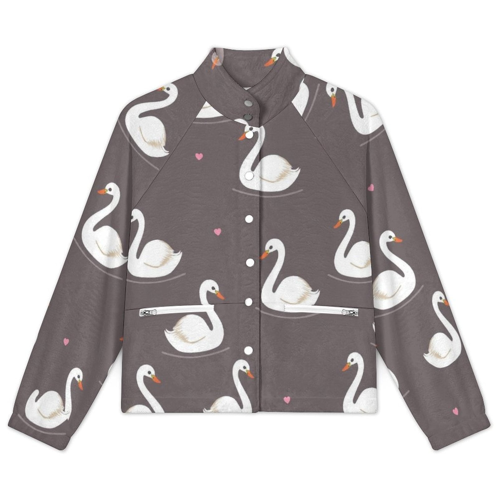 Cute Swan Pattern Jacket Women's Stand Collar Warm Outwear Autumn ...