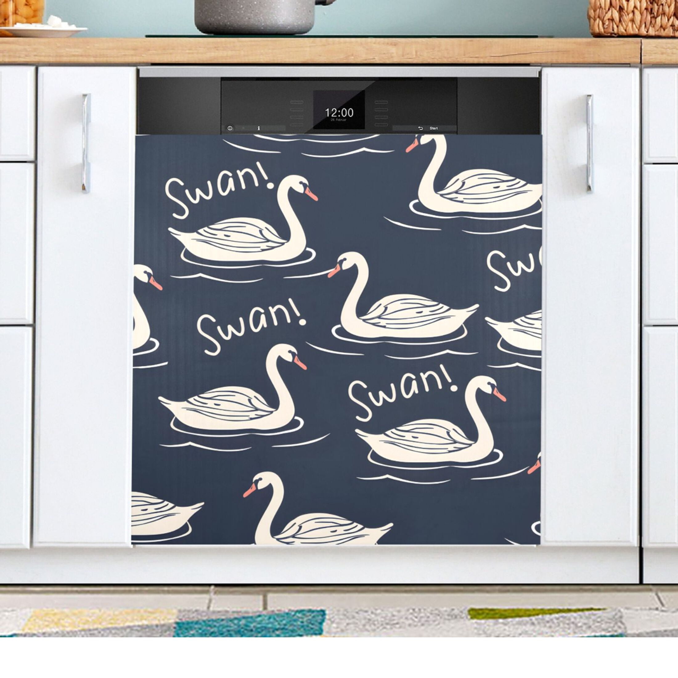 Cute Swans Dishwasher Magnetic Refrigerator Magnet Cover Kitchen Art ...