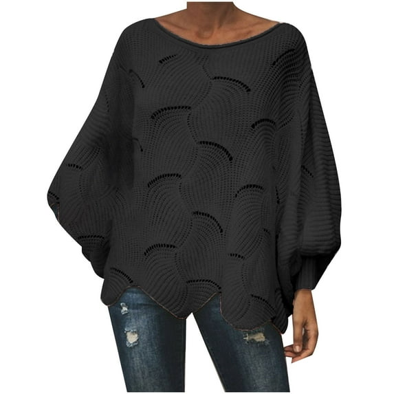 Cute Sweater Women Long Batwing Sleeve Crew Neck Loose Fit Hollow Out ...