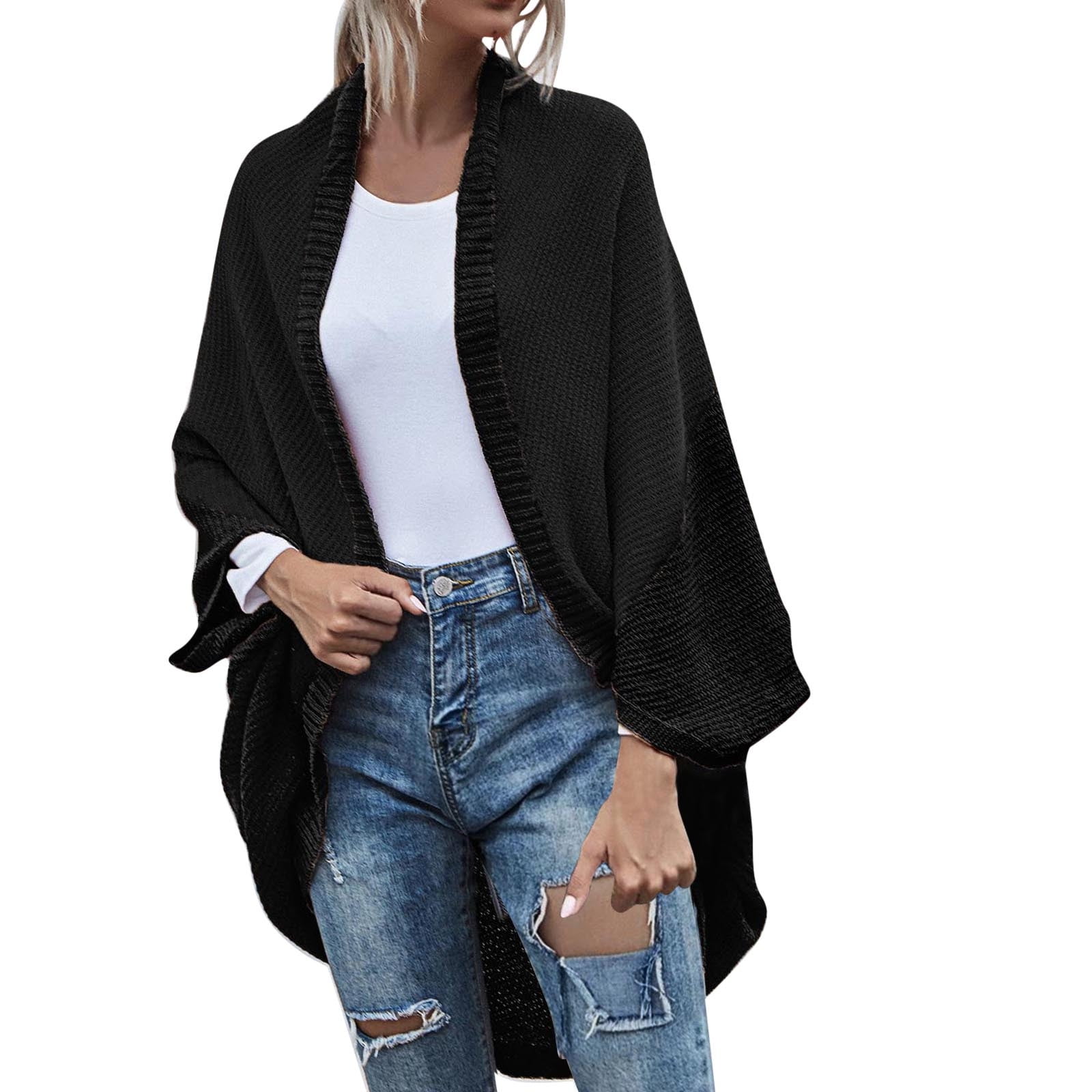 Cute Sweater Women Patchwork Open Front Cardigan Irregular Hem Shawl ...