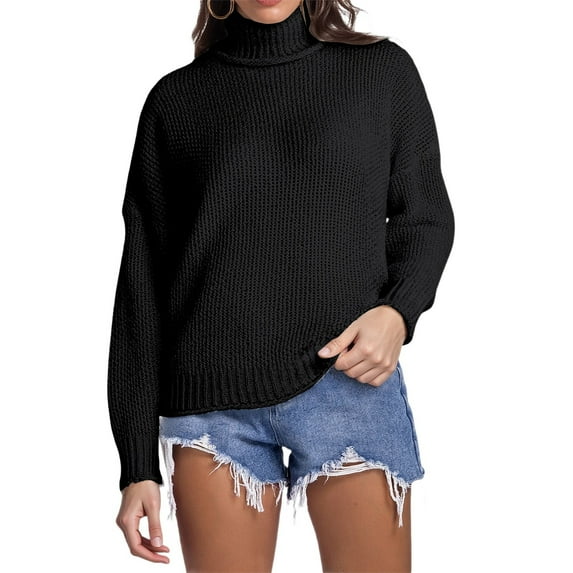 Cute Sweater Women Ribbed Chunky Ribbed Knitted Long Sleeve Turtleneck ...