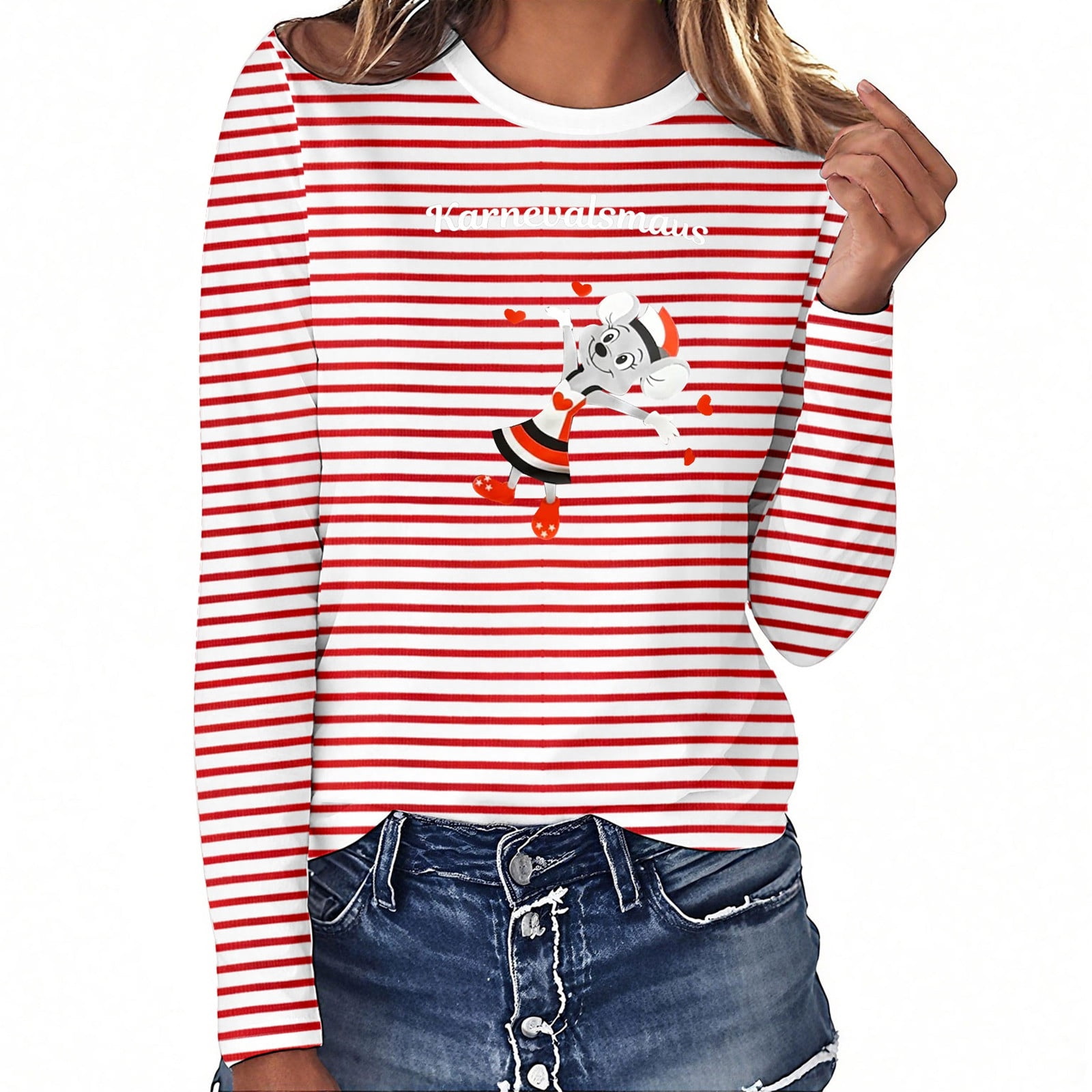 Cute Sweatshirt for Women, Oversized Heart Print Pullover, Striped ...