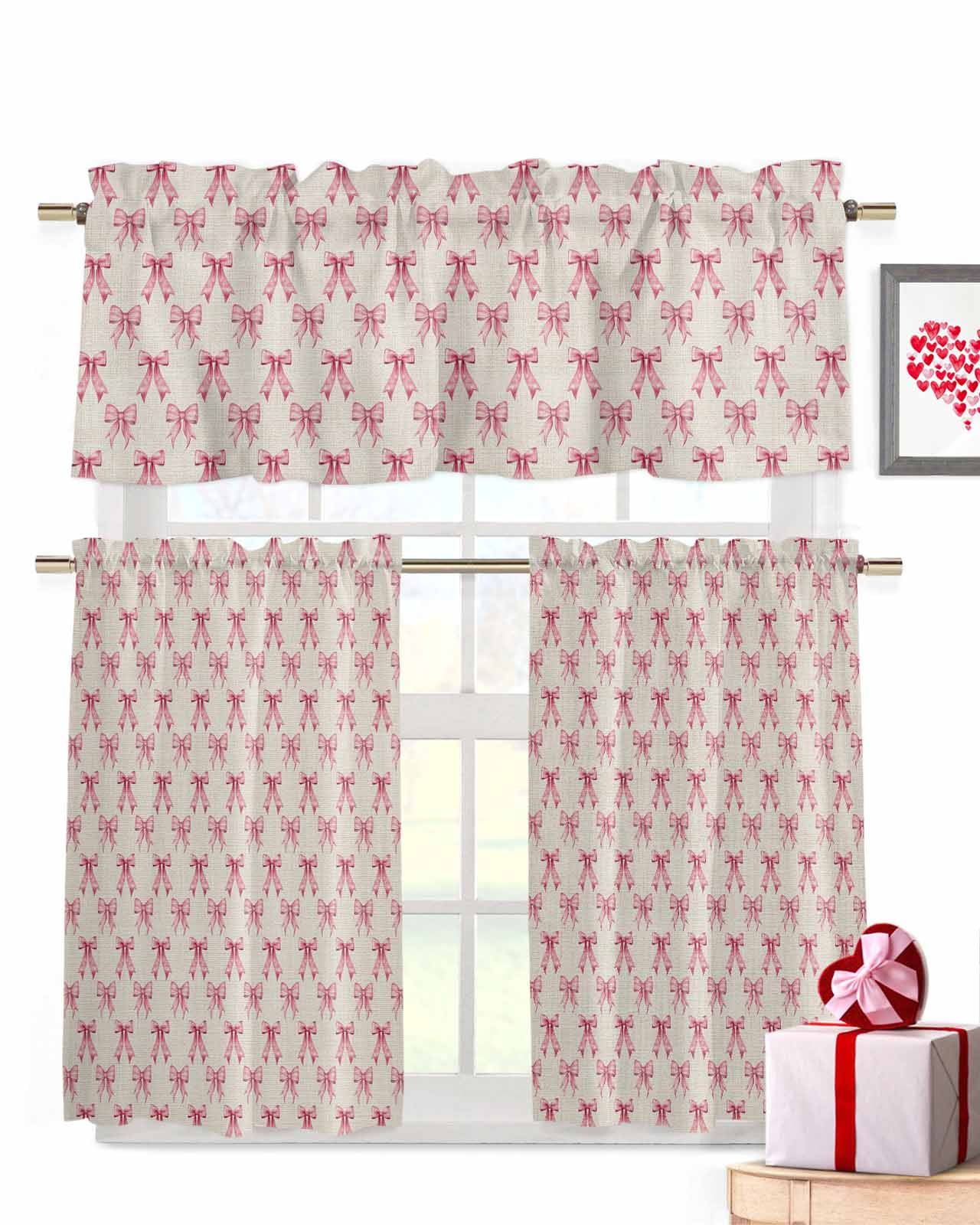 Cute Sweet Bows Kitchen Curtains Valances and Tiers Set of 3, 36 Inch ...