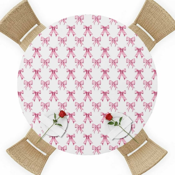 Cute Sweet Bows Round Table Cover, Simple Pink Bow Whiter Background ...