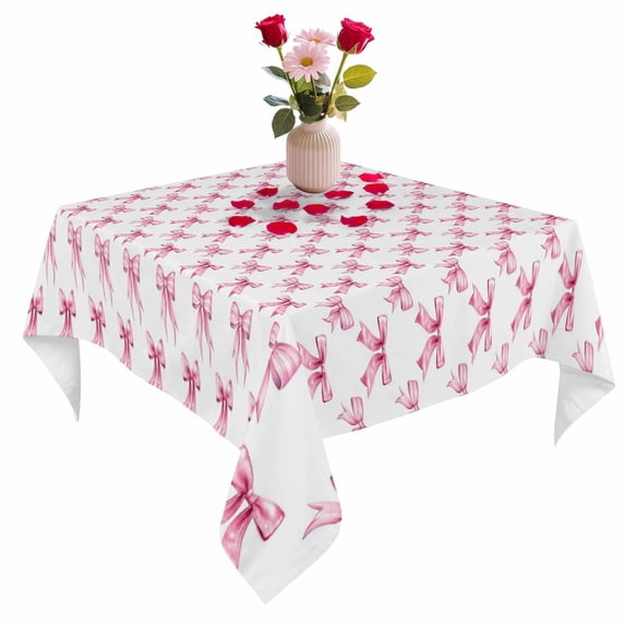 Cute Sweet Bows Square Tablecloth Simple Pink Bow Whiter Background ...