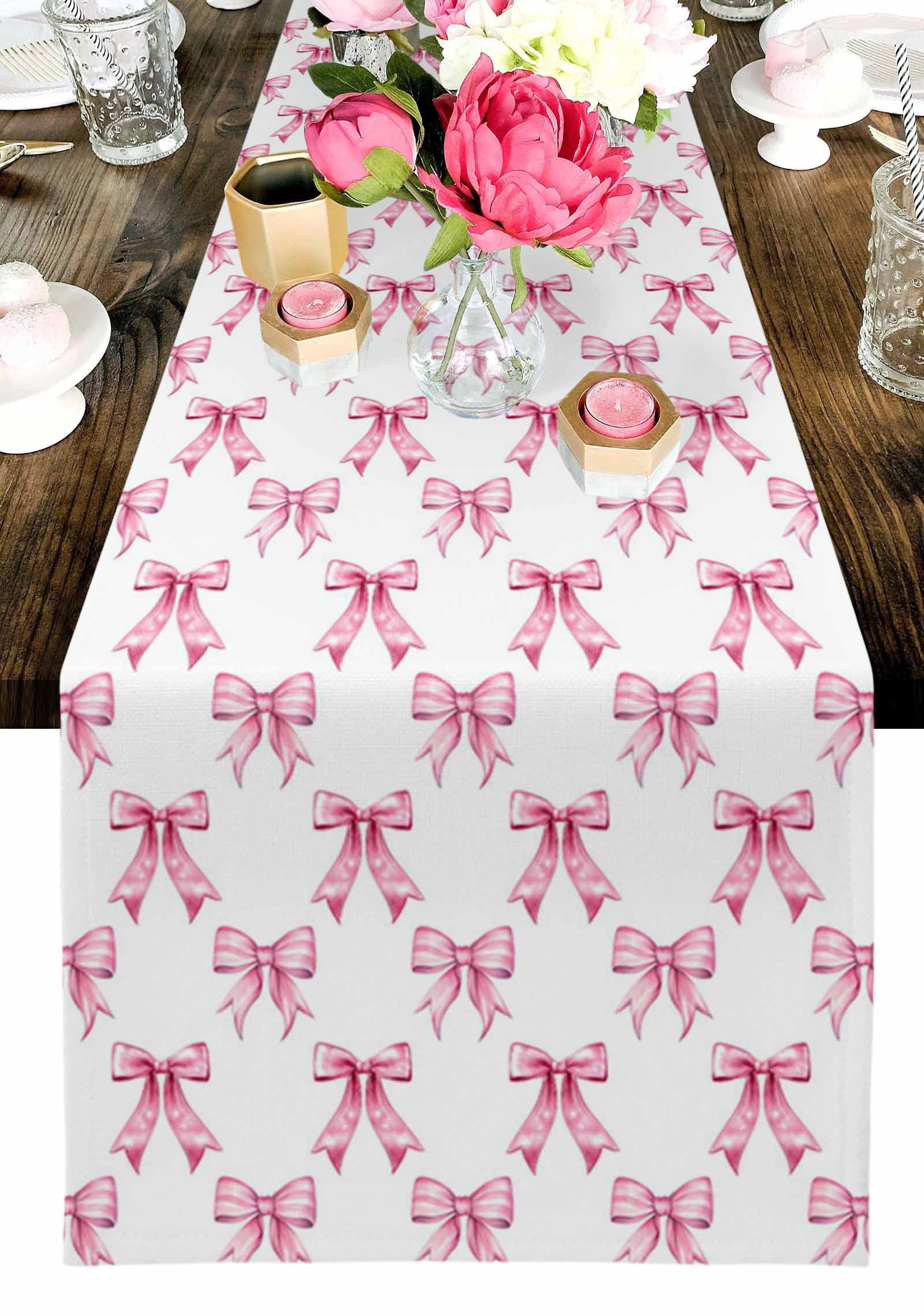 Cute Sweet Bows Table Runner, Simple Pink Bow Whiter Background ...