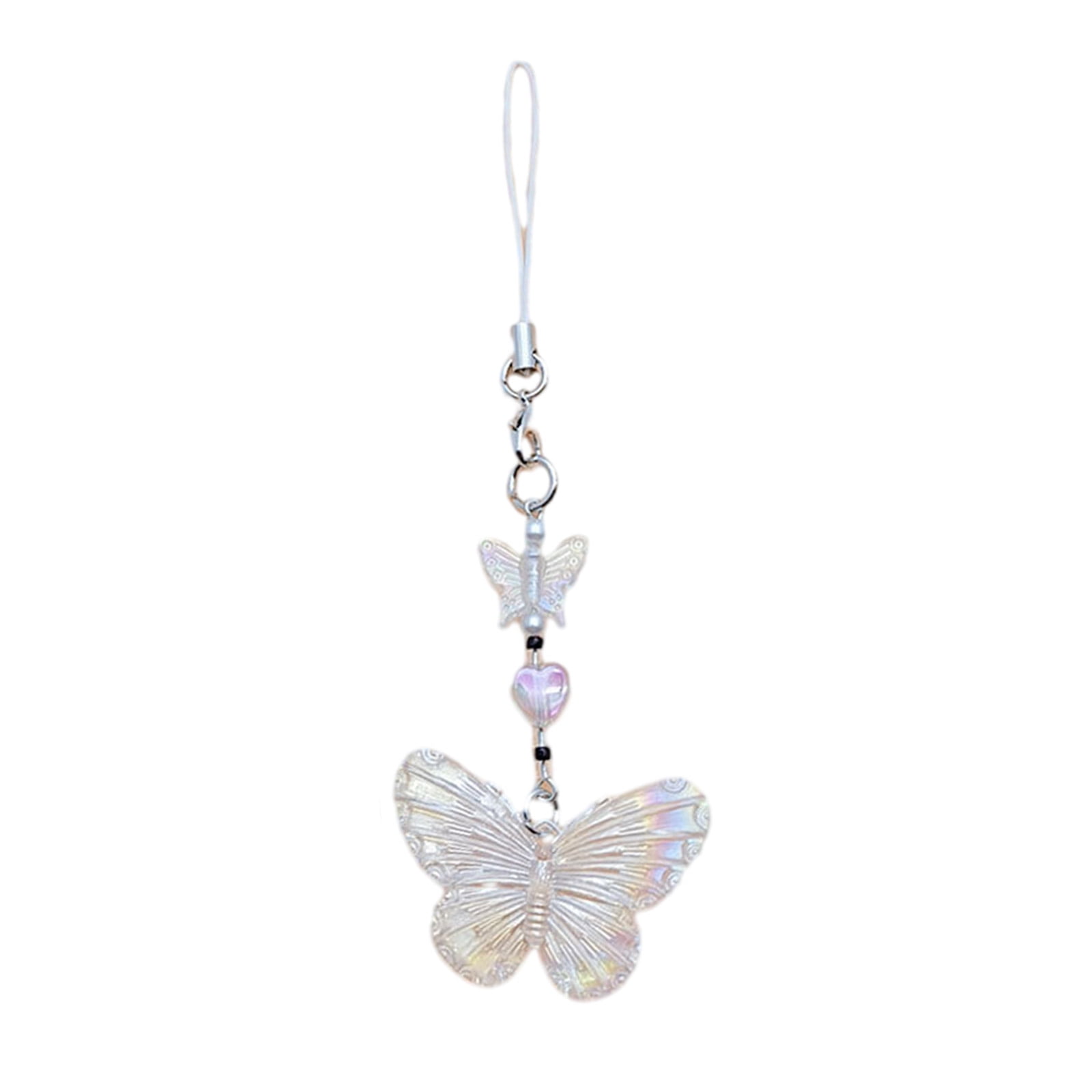 Cute Sweet Butterfly Beaded Pendant Phone Straps Lanyard Pocket ...