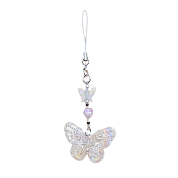 Cute Sweet Butterfly Beaded Pendant Phone Straps Lanyard Pocket ...