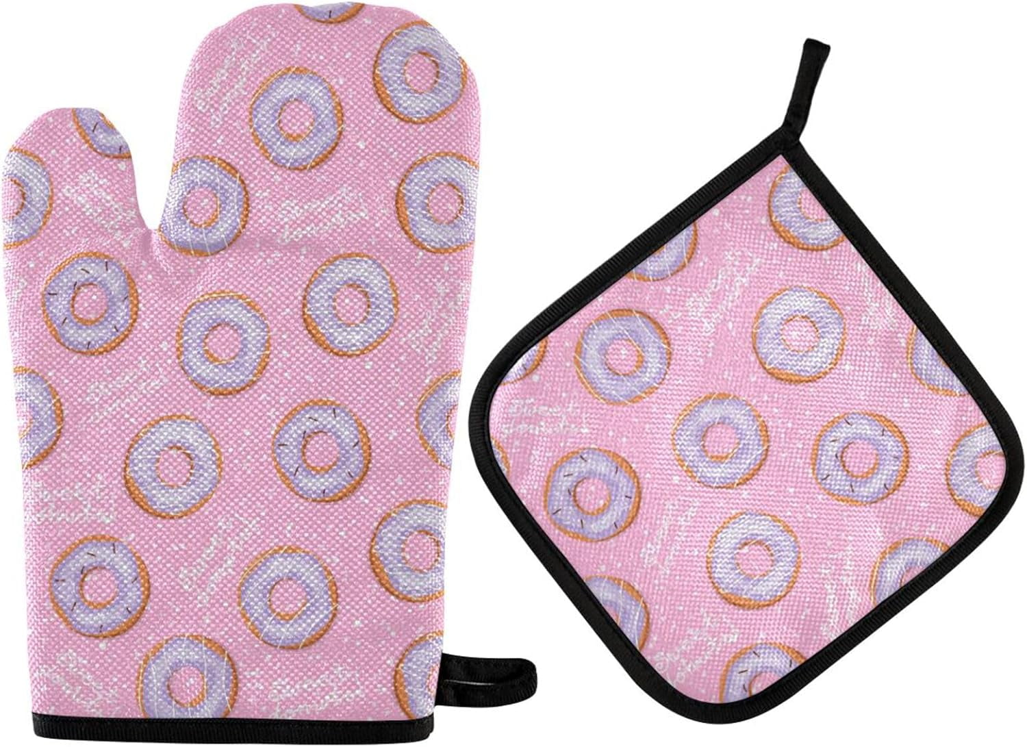 Cute Sweet Donuts Oven Mitts and Pot Holders Sets Pink Kitchen Gloves ...