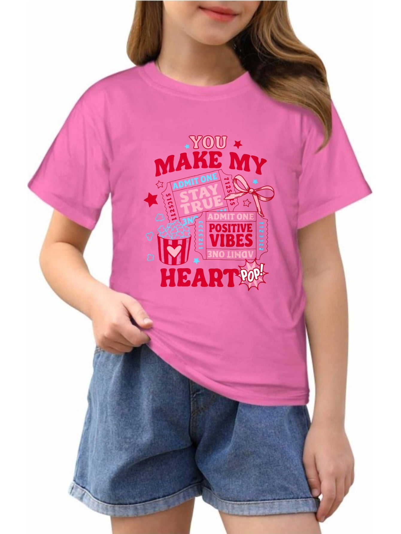 Cute Sweet Pink Cat Girls Shirts Short Sleeve Super Soft Children's ...
