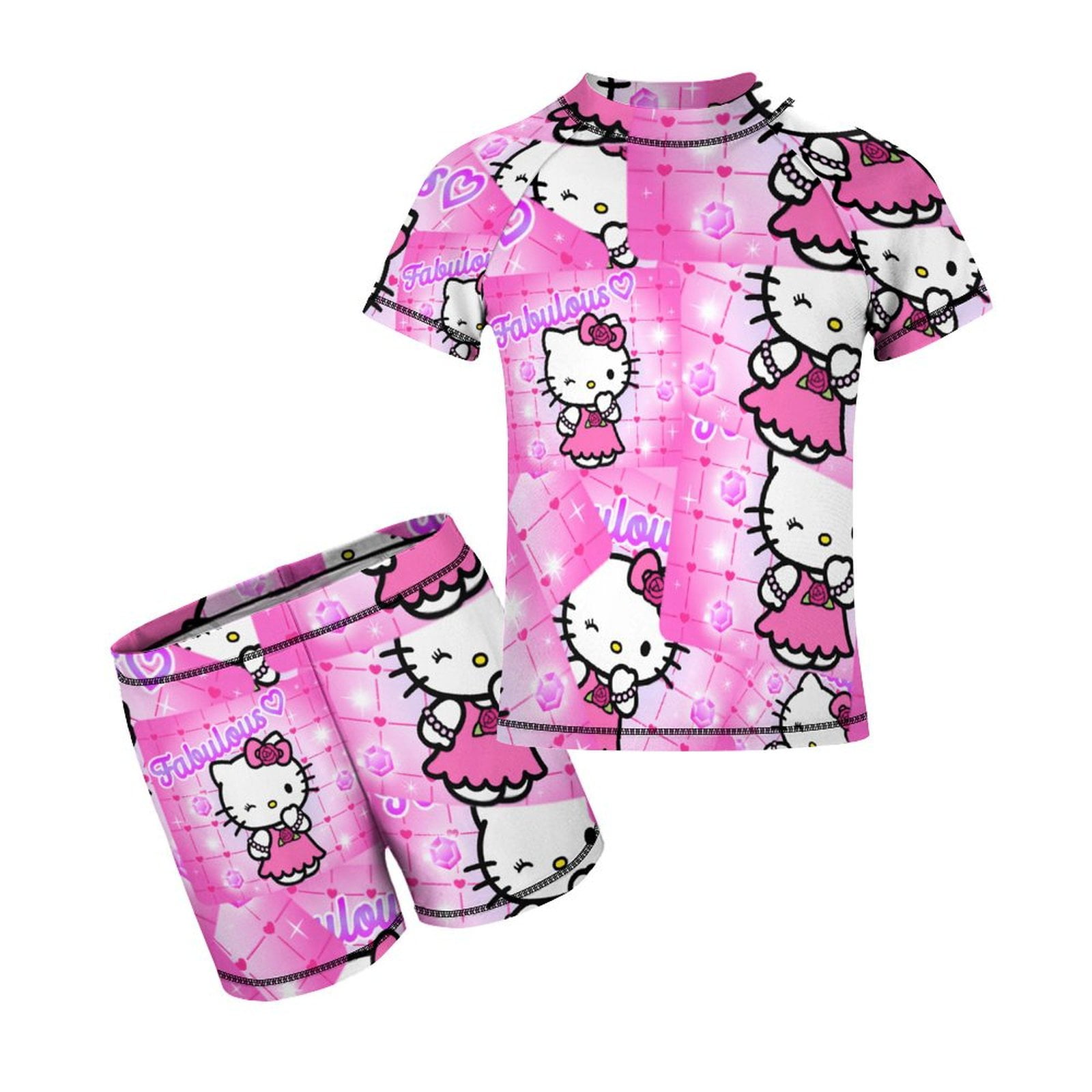 Cute Swimsuit Hello Kitty Girls Swimwear Beautiful Strap Swimsuit Sets ...