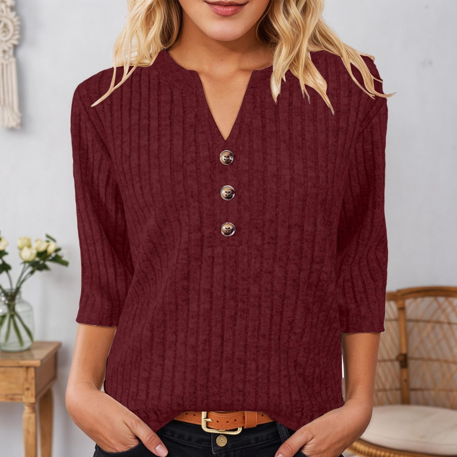 Cute T Shirts For Women Loose Fit Fashion Button T Shirt Top Elegant V ...