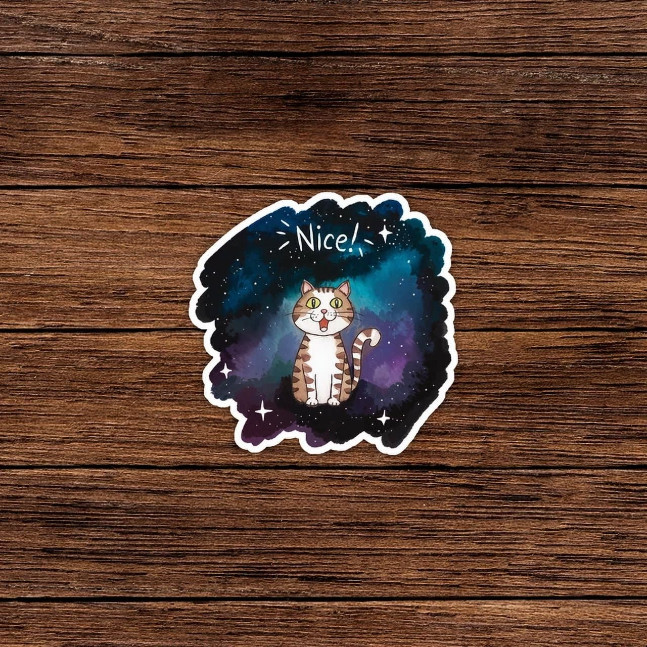 Cute Tabby Cat Saying Nice Galaxy Sticker Adorable Positive Feline ...