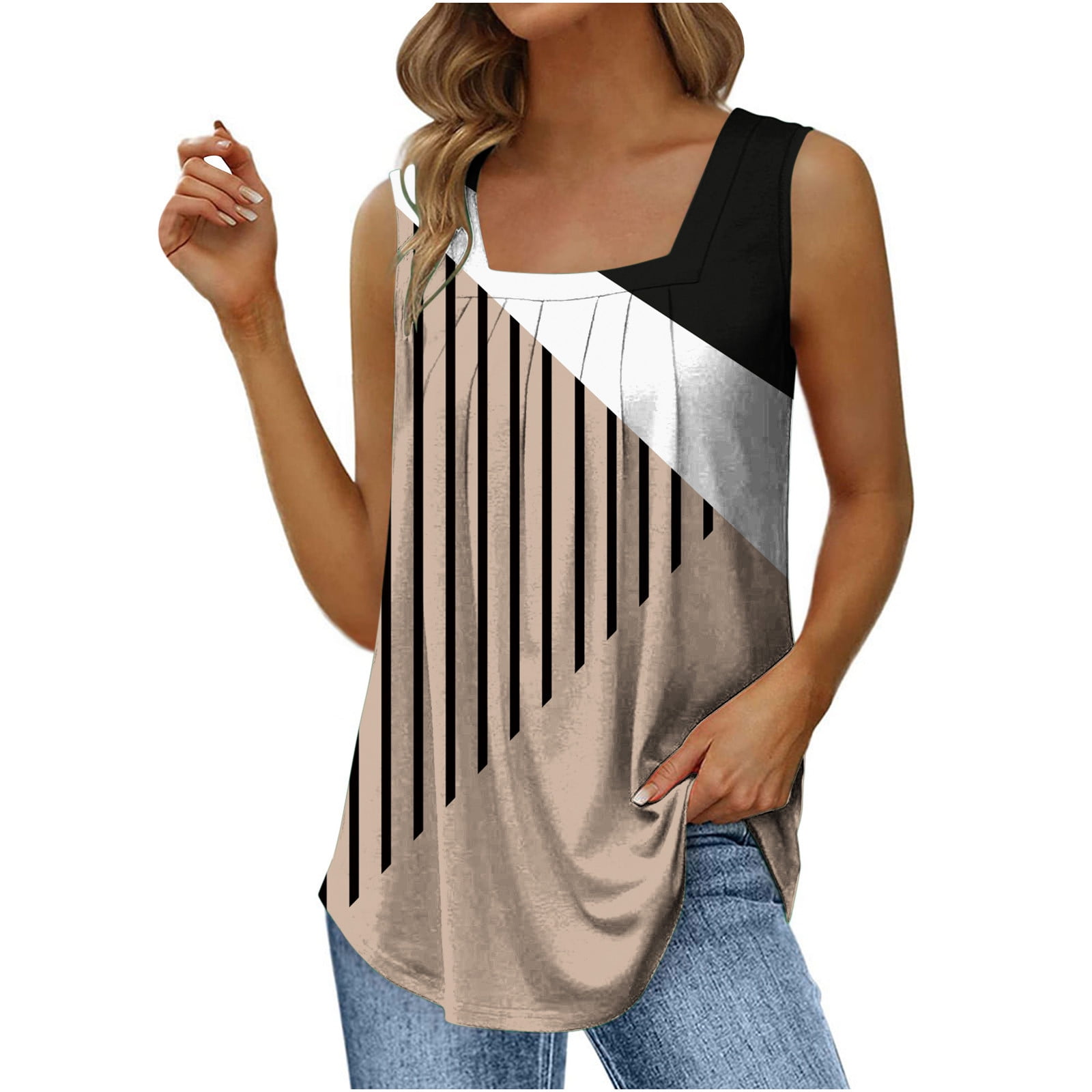 Cute Tank Tops for Women Summer Geometric Print Square Neck Sleeveless ...