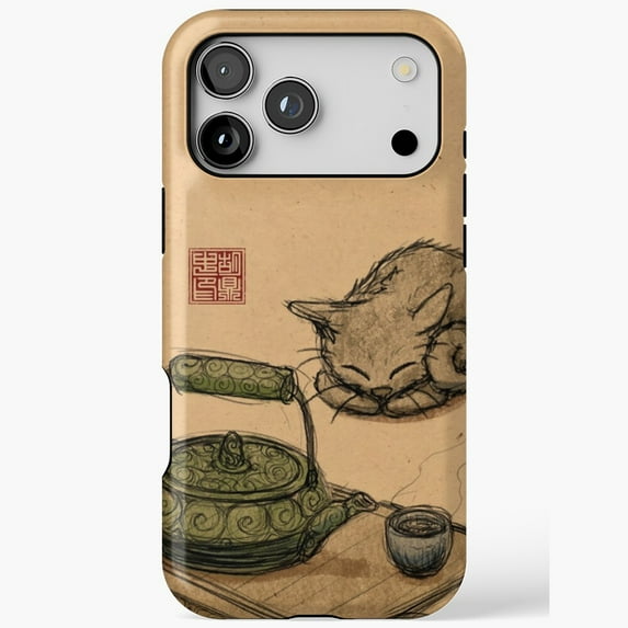 Cute Tea Time Kitten Design Protective Cover for iPhone 11 12 13 14 15 ...