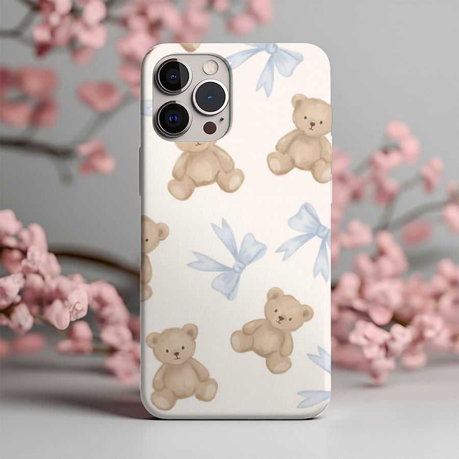 Cute Teddy Bear Bows Case for iPhone 11 12 13 14 15 16 17 Pro Max Plus ...
