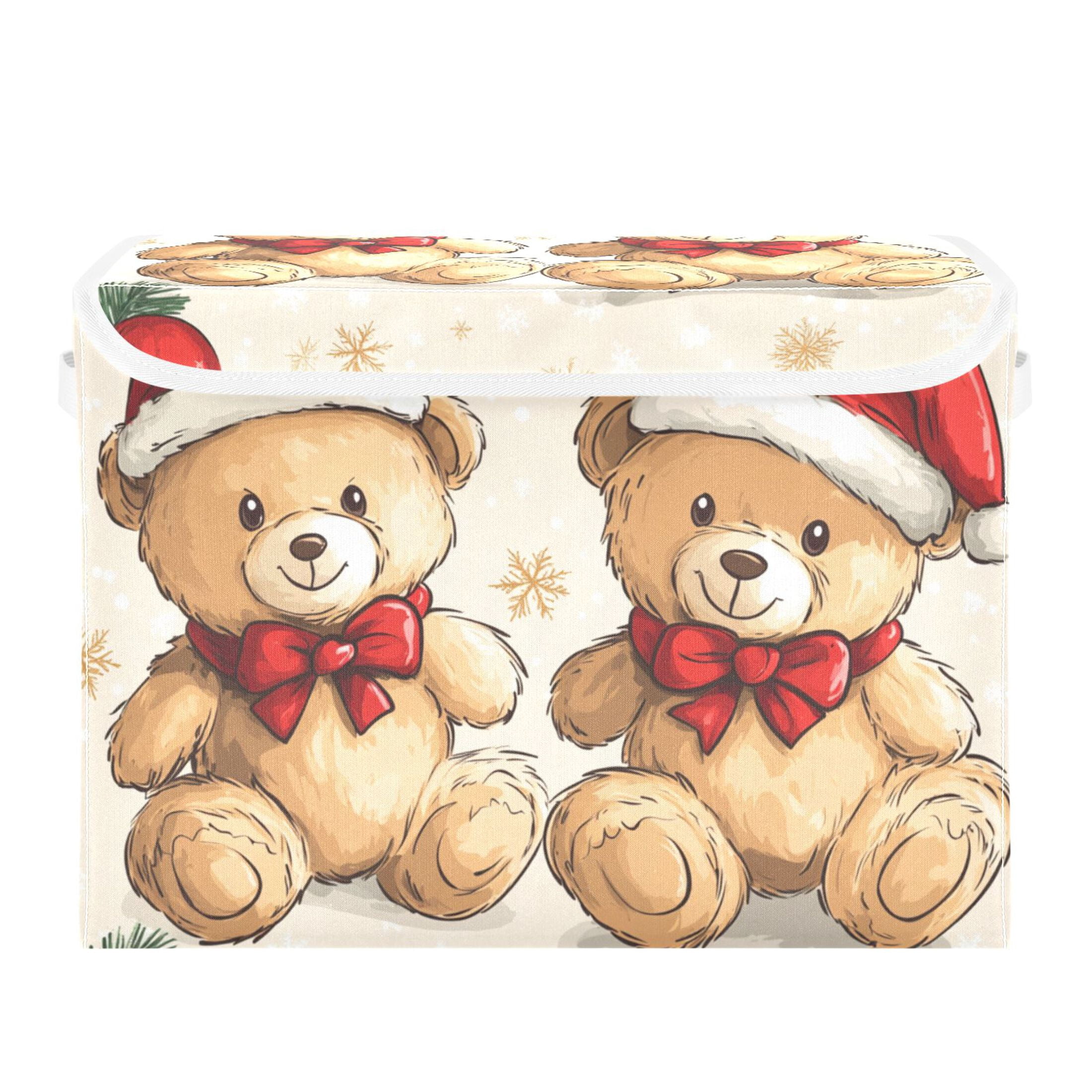 Cute Teddy Bear Christmas Leaves Foldable Storage Bin with Lid and ...