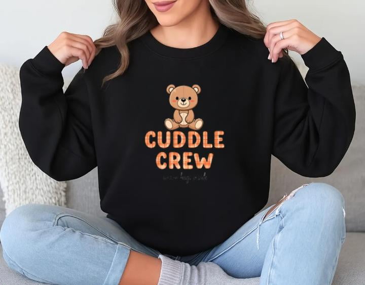 Cute Teddy Bear Cuddle Crew Cozy Autumn Vibes Graphic Sweatshirt, up to ...