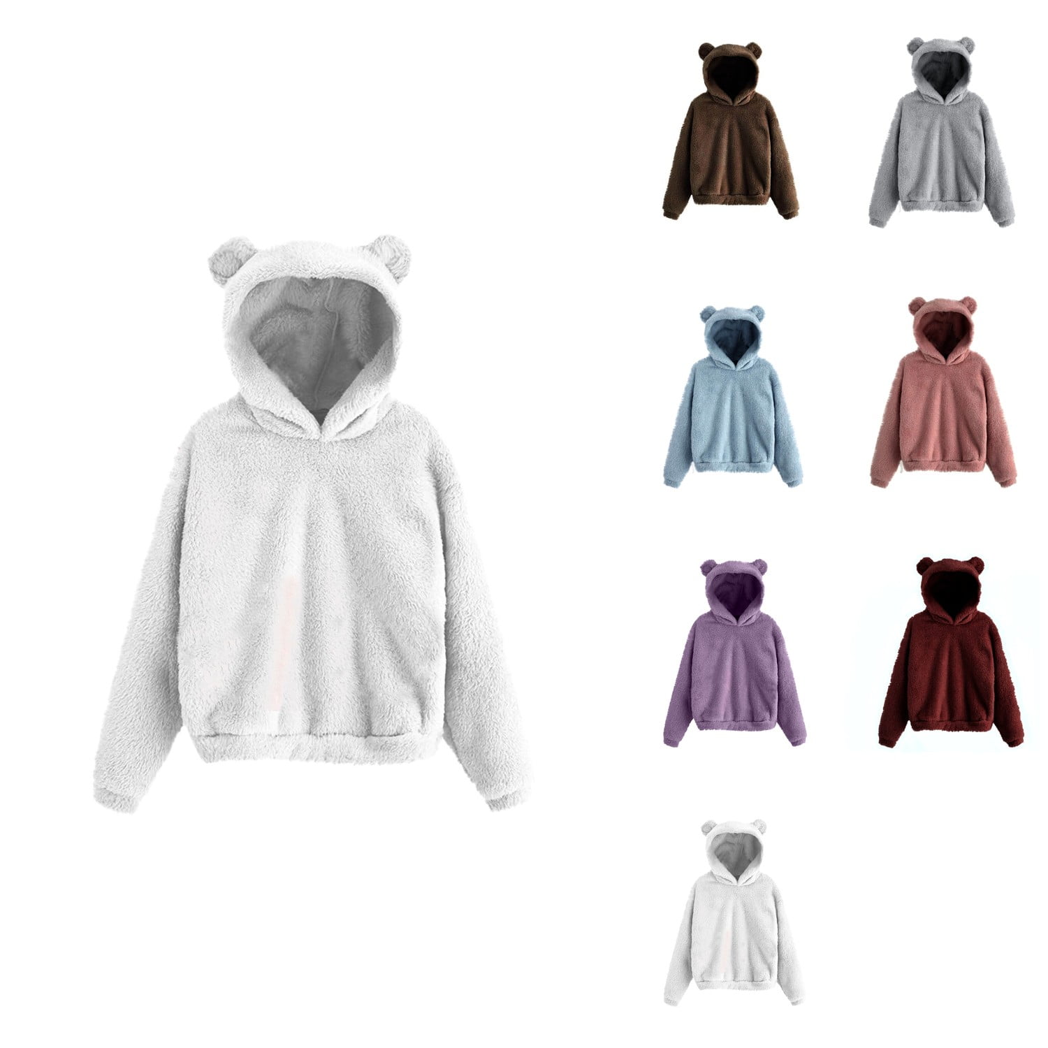 Cute Teddy Bear Ears Hoodie for Women – Long Sleeve Soft Warm Fleece ...