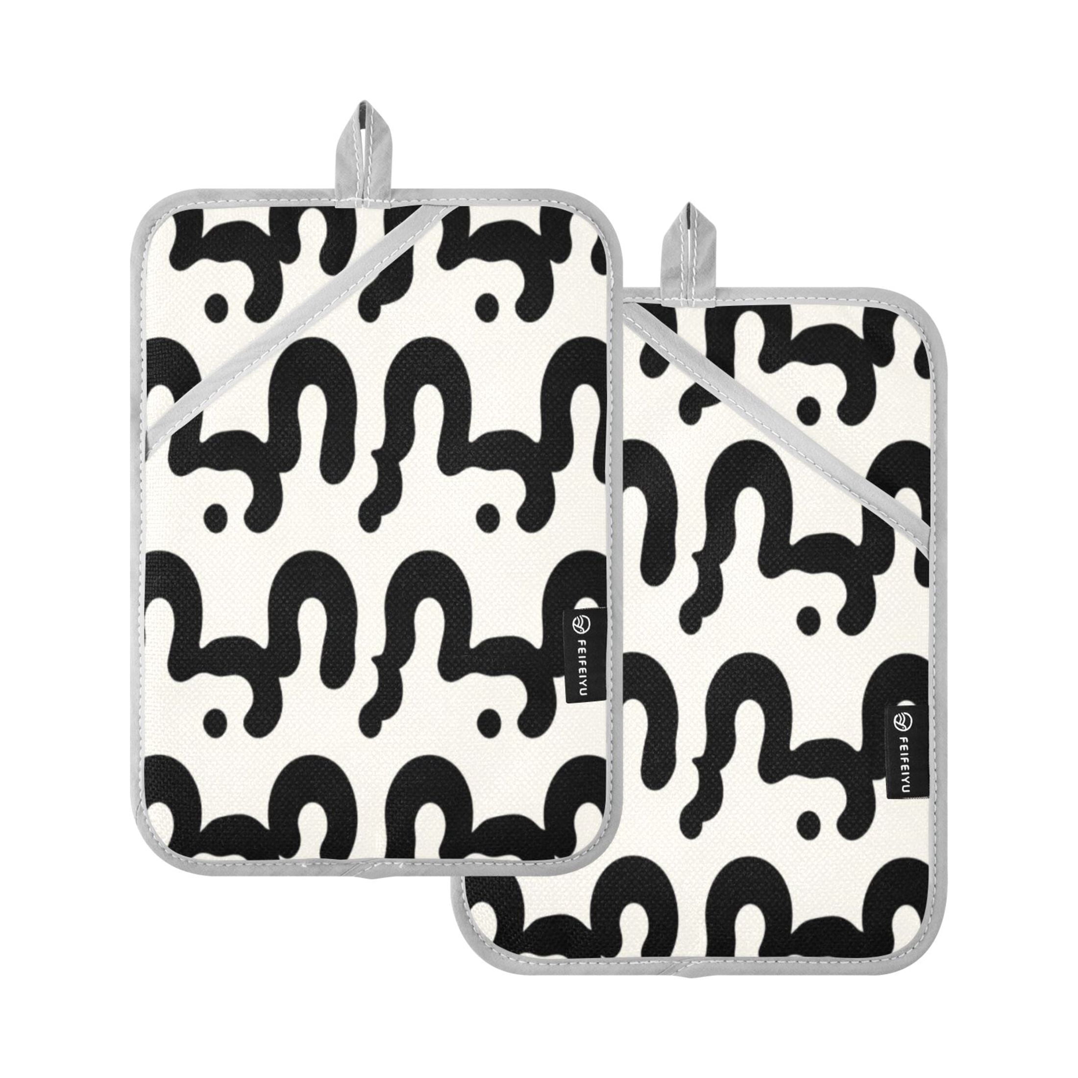 Cute Teddy Bear Lines Pot Holder Set 2 Piece Non-Slip Oven Hot Pads ...