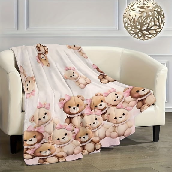 Cute Teddy Bear Print Flannel Blanket - Hypoallergenic 30-Ply Yarn ...