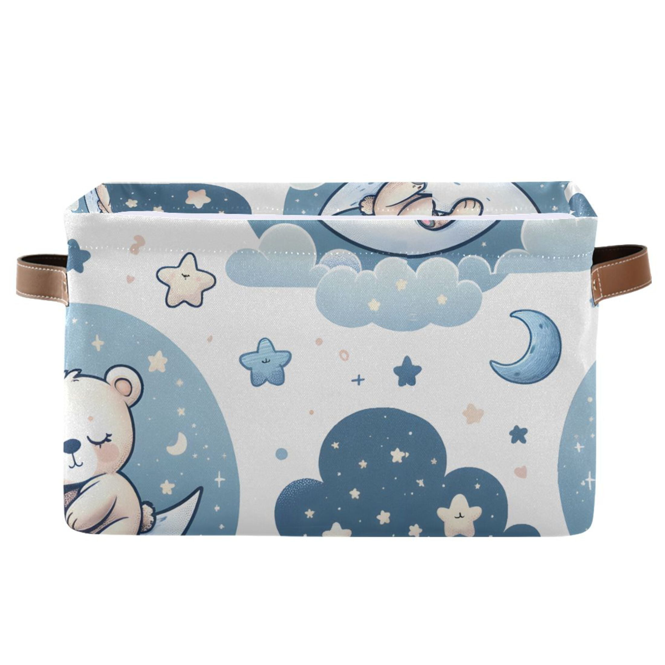 Cute Teddy Bear Sleeping on Moon Storage Basket Large Foldable Storage ...