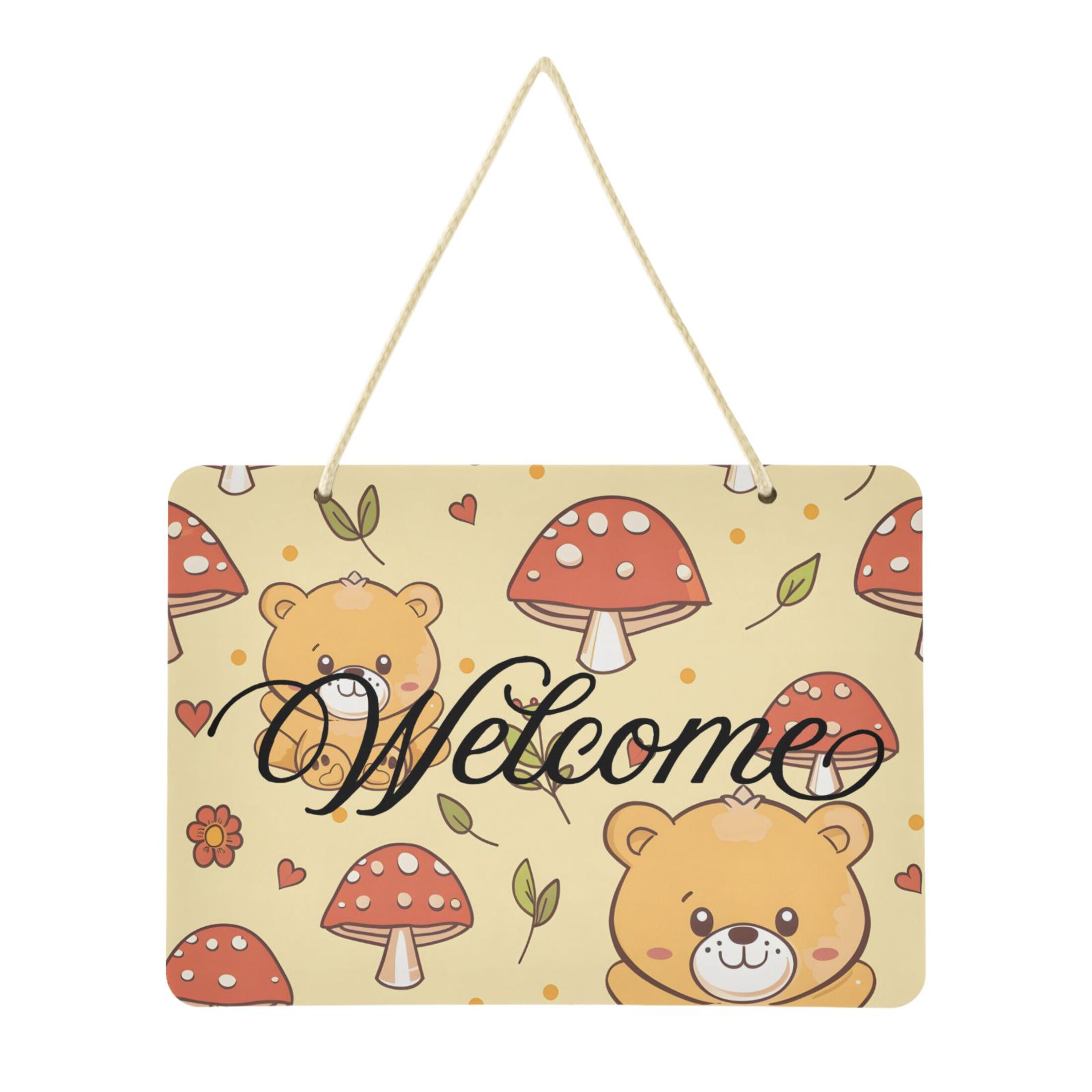 Cute Teddy Bear and Mushroom Welcome Sign Front Door PVC 14x10 inch ...