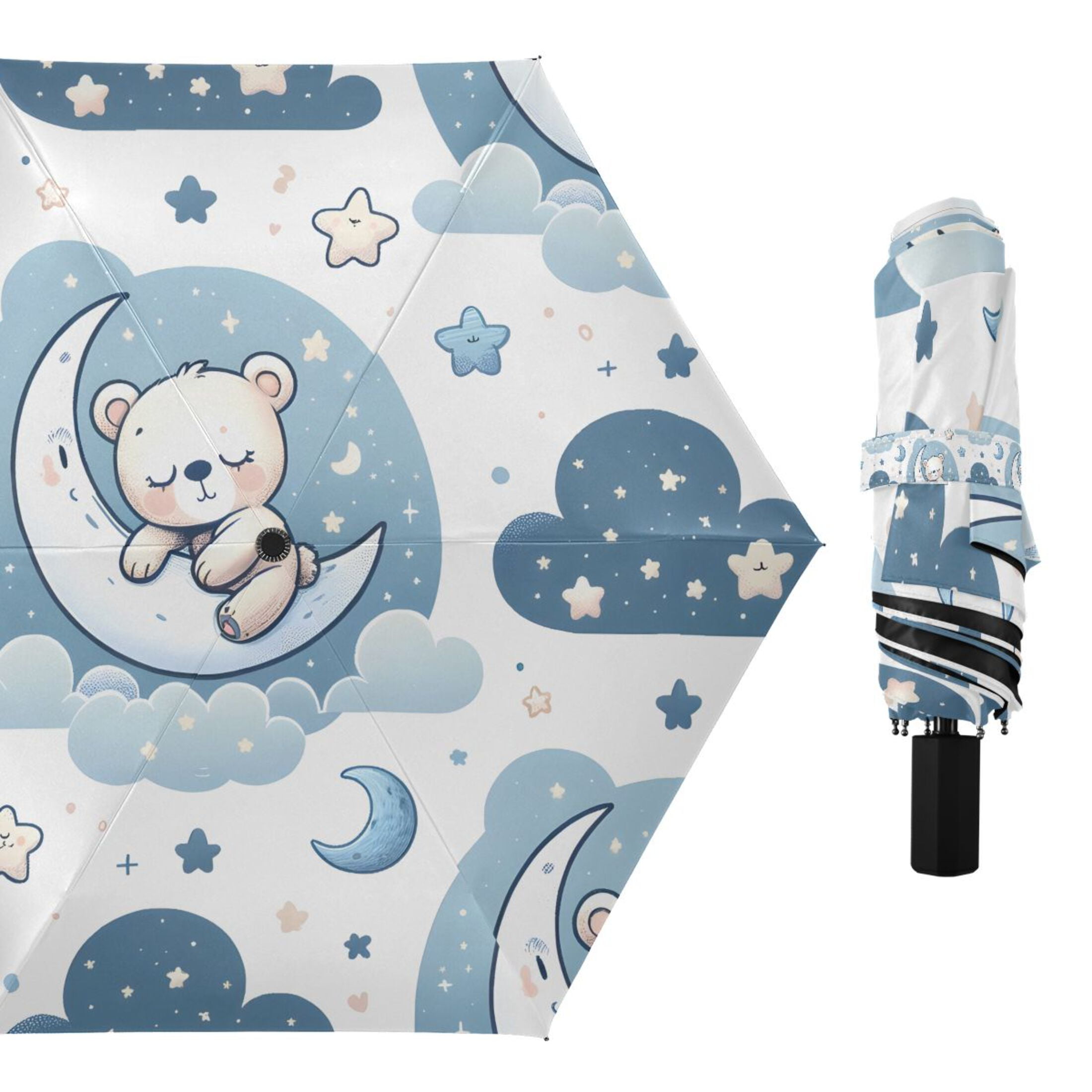 Cute Teddy Bear on Moon Compact Sun Umbrella Windproof Travel Umbrellas ...