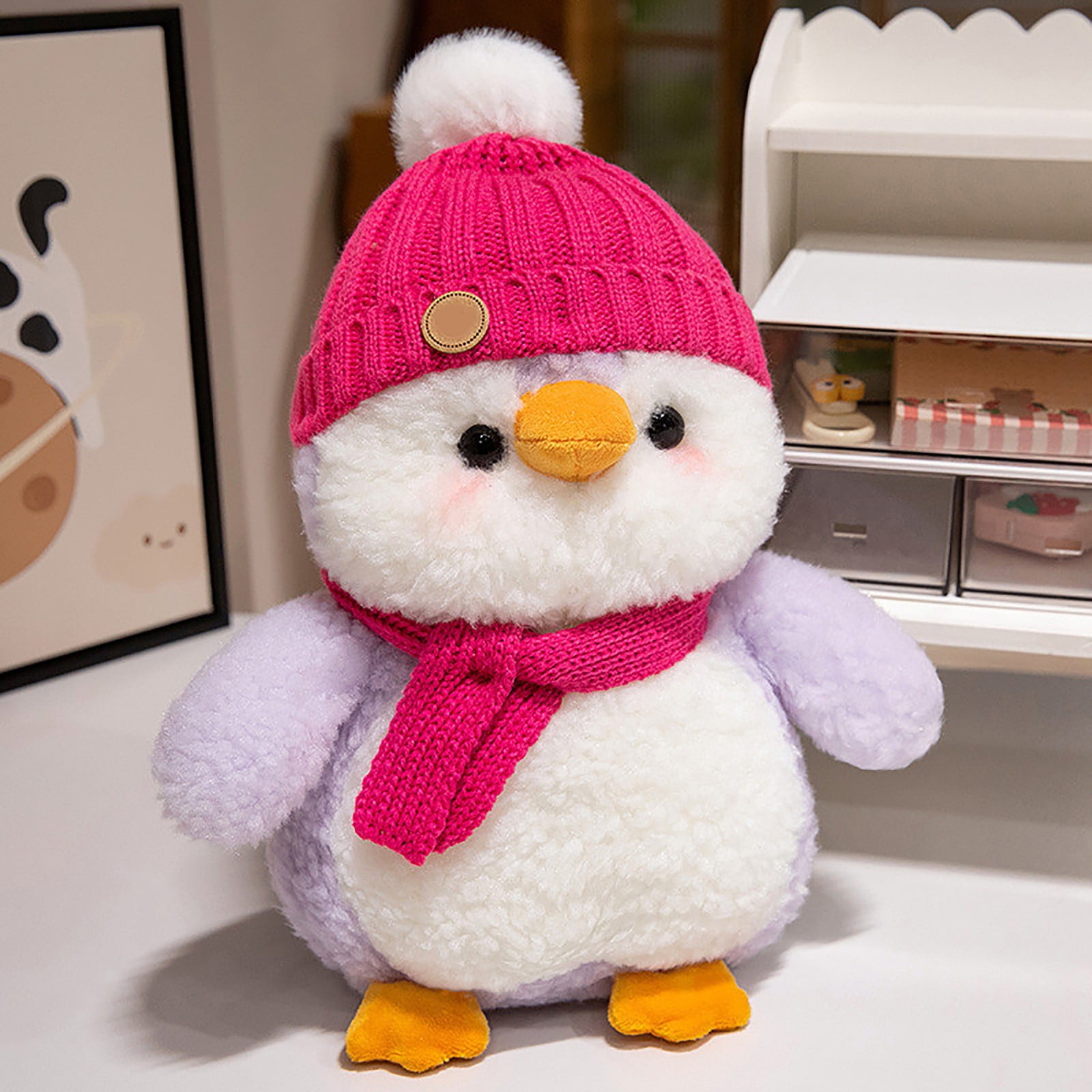 Cute Teddy Bear with Hat Plush Toy, Soft Stuffed Animal Doll, Cuddly ...