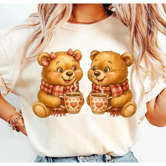 Cute Teddy Bears Coffee Date T-Shirt Caffeinated Valentine Lovers Tee ...