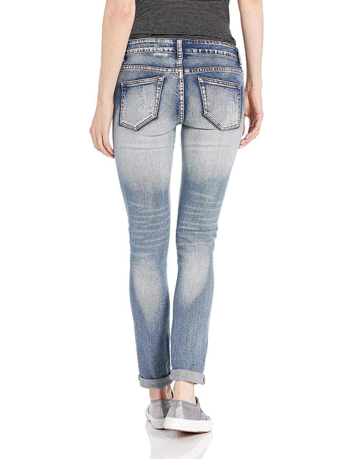 Cute Teen Girl Cute Mid High Rise Waisted Ripped Torn Skinny Blue ...