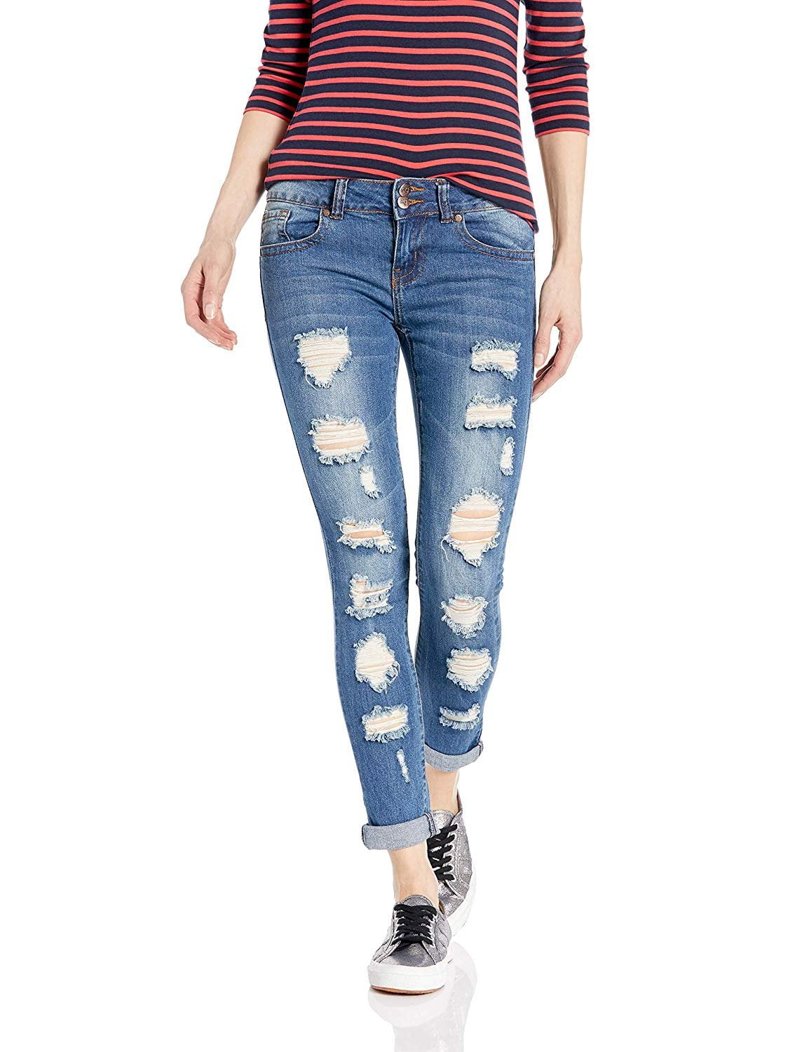 Cute Teen Girl Plus Size Cute Mid High Rise Waisted Ripped Torn Skinny ...