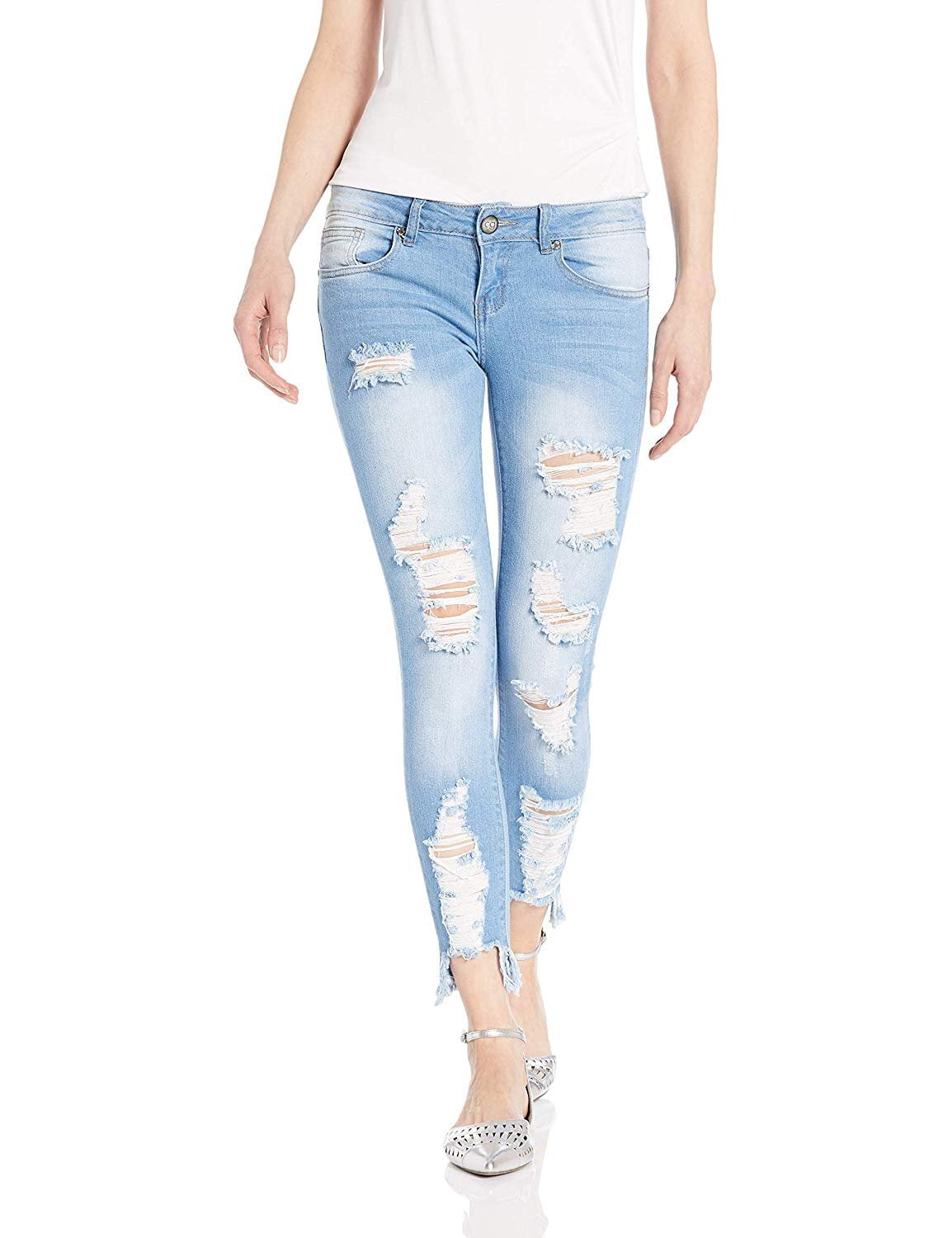 Cute Teen Girl Plus Size Cute Mid High Rise Waisted Ripped Torn Skinny ...