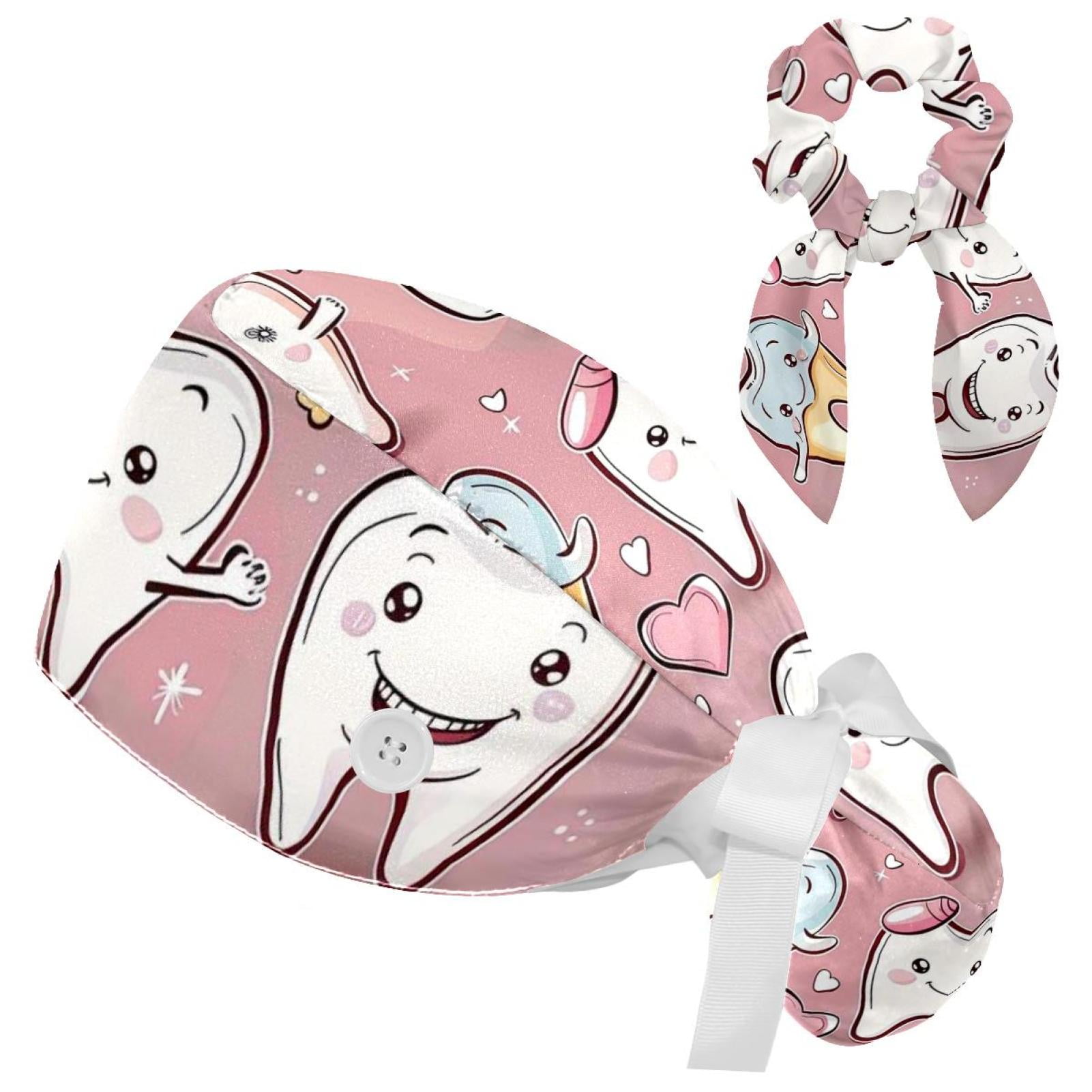 Cute Teeth Bouffant Cap with Bow Hair Matching Scrunchy for Woman One ...