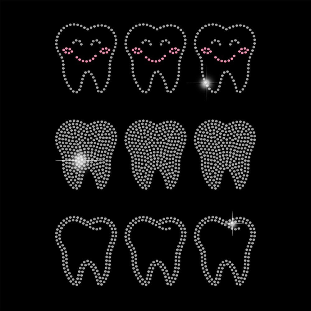 Cute Teeth Crystal Rhinestone Heat Transfer Cartoon Teeth Bling ...