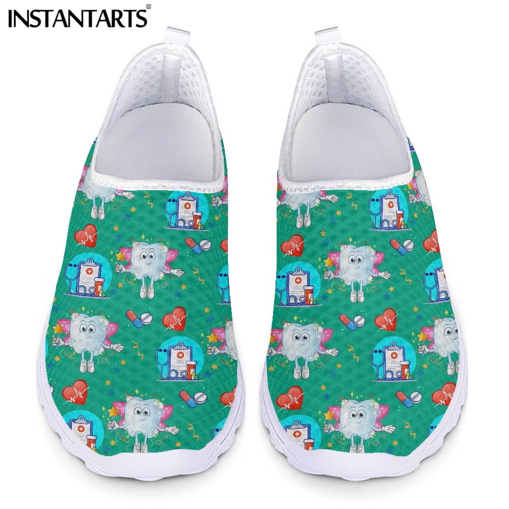 Cute Teeth Pattern Running Flat Shoes for Women Light Slip On Mesh ...