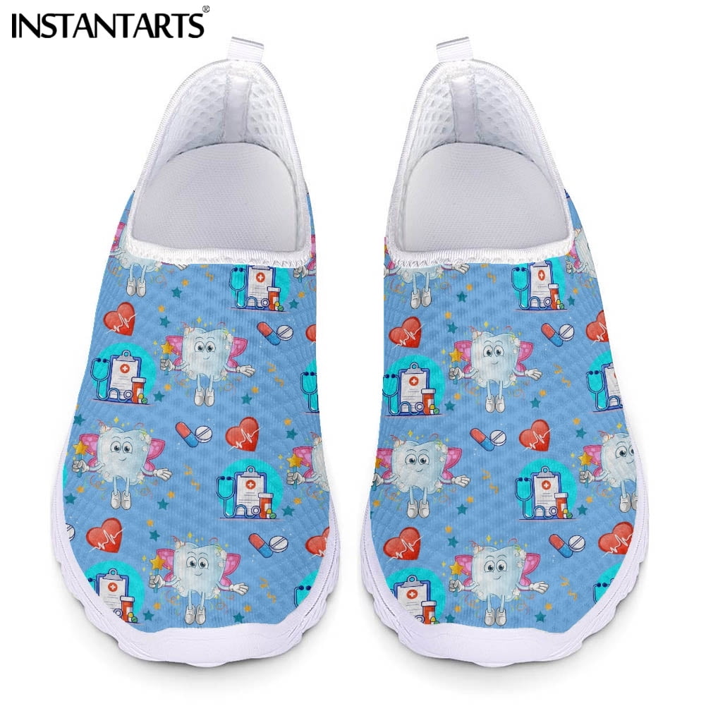 Cute Teeth Pattern Running Flat Shoes for Women Light Slip On Mesh ...