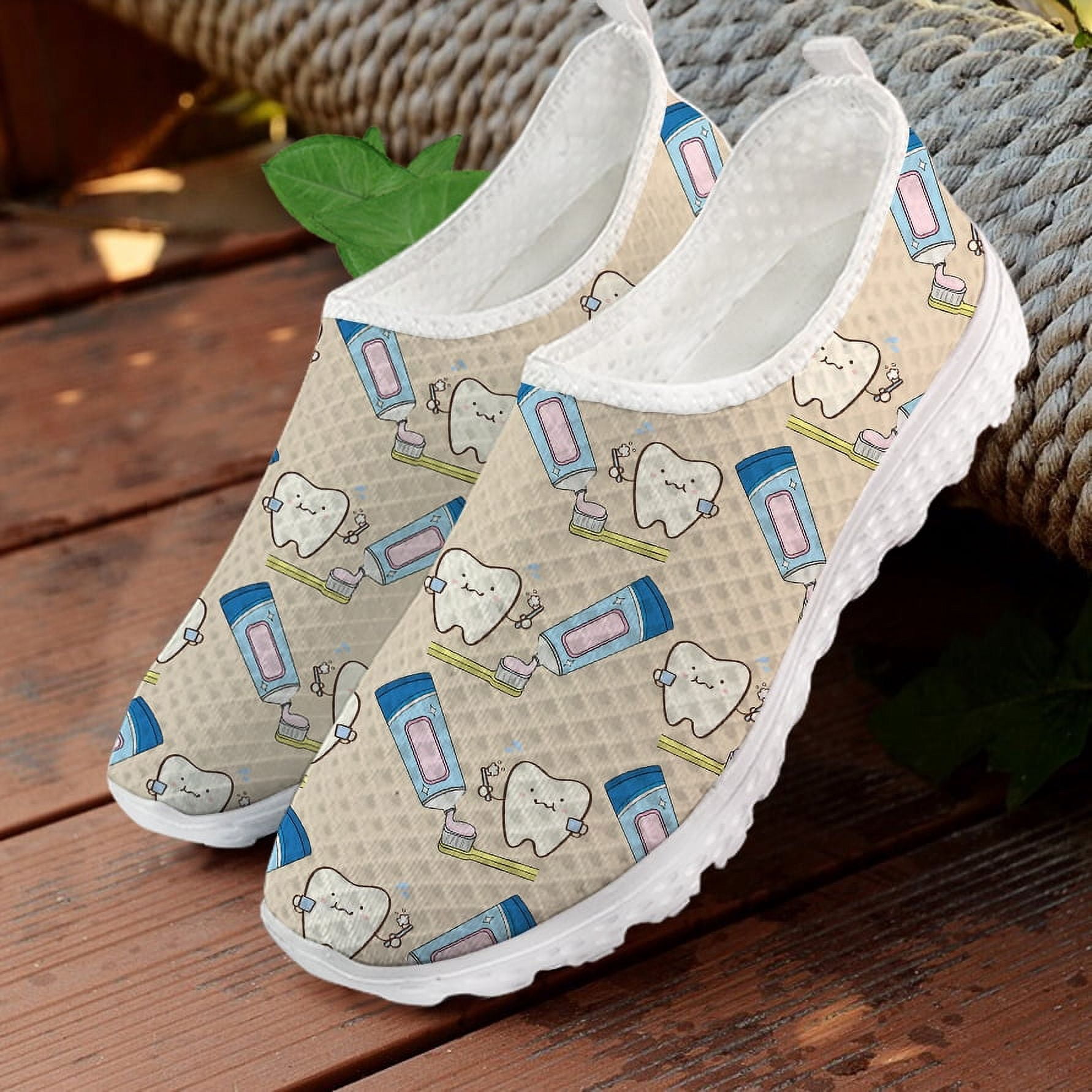 Cute Teeth Pattern Women Flats Shoes Air Mesh Brethable Summer Slip On ...