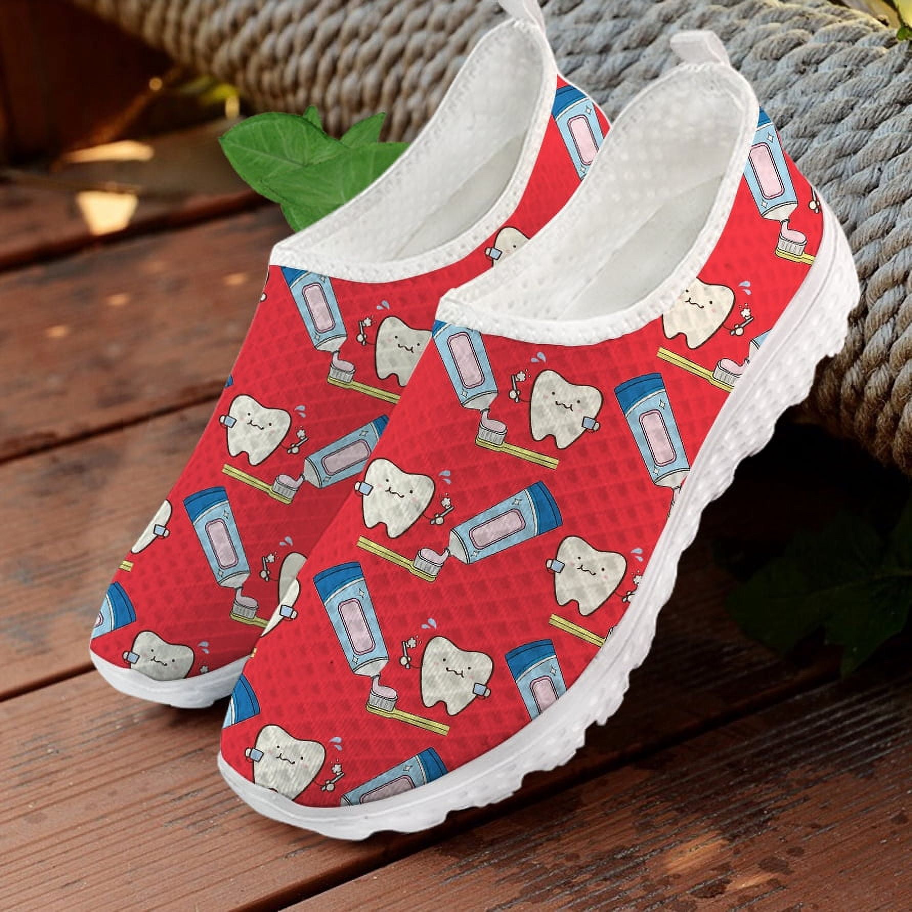 Cute Teeth Pattern Women Flats Shoes Air Mesh Brethable Summer Slip On ...