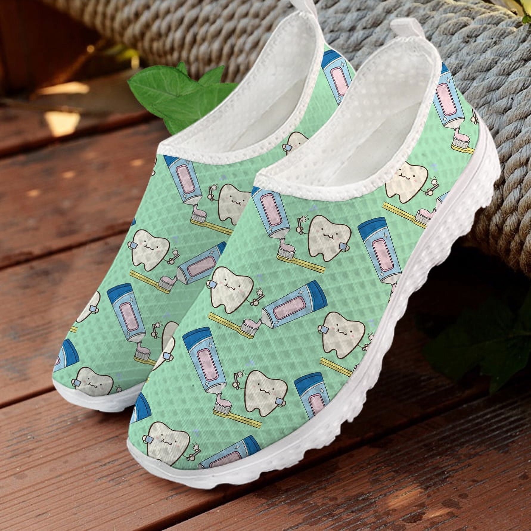 Cute Teeth Pattern Women Flats Shoes Air Mesh Brethable Summer Slip On ...