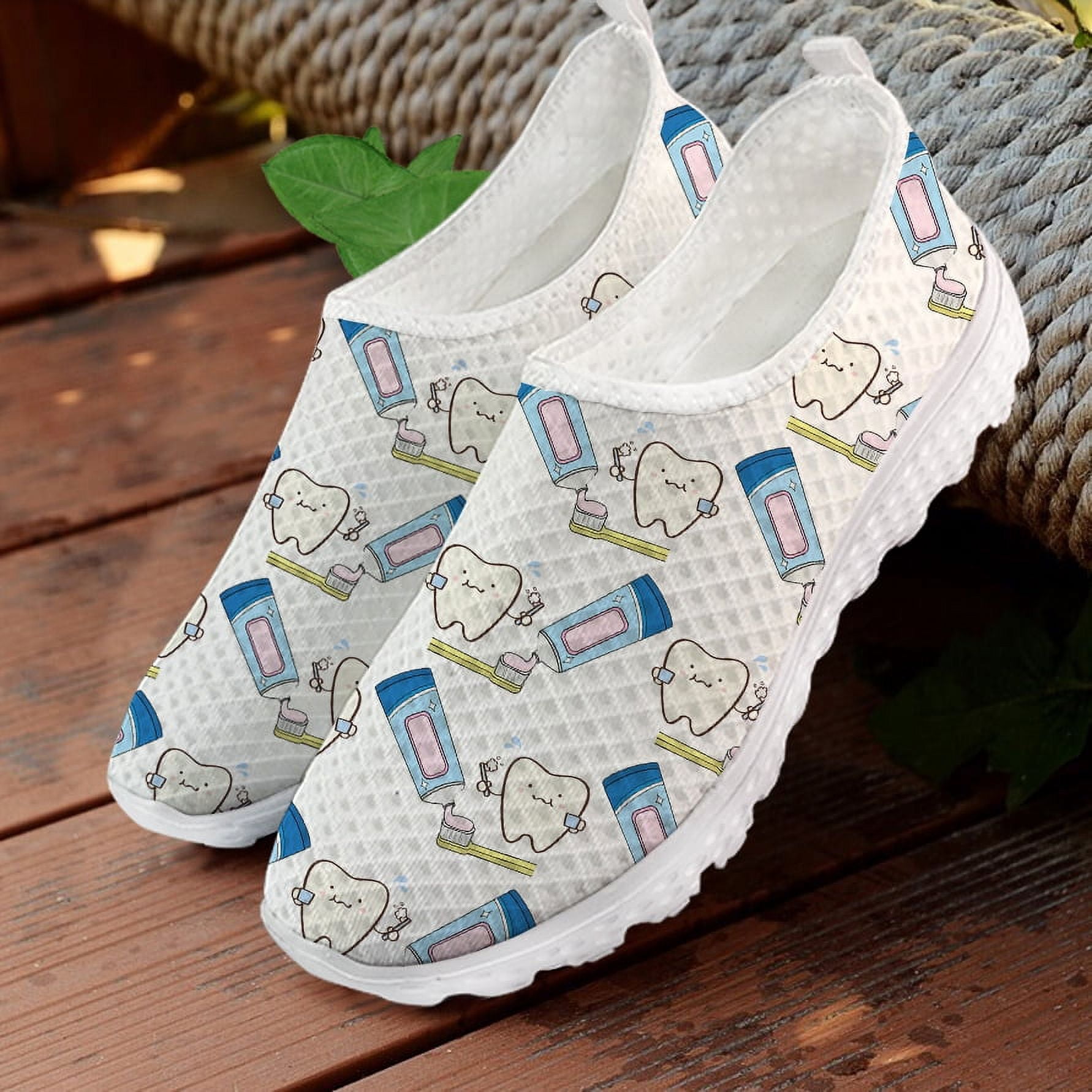 Cute Teeth Pattern Women Flats Shoes Air Mesh Brethable Summer Slip On ...