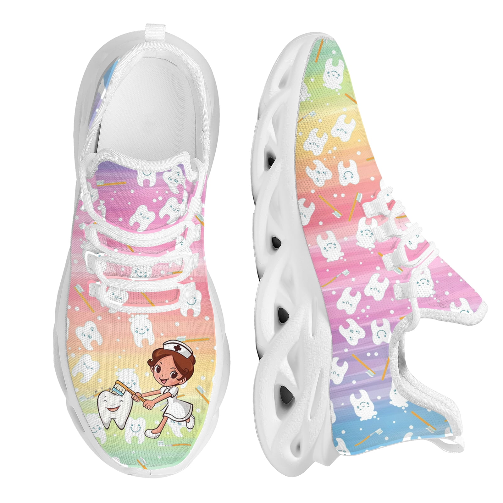 Cute Teeth and Nurse Pattern Mesh Sneakers for Women Breathable Non ...