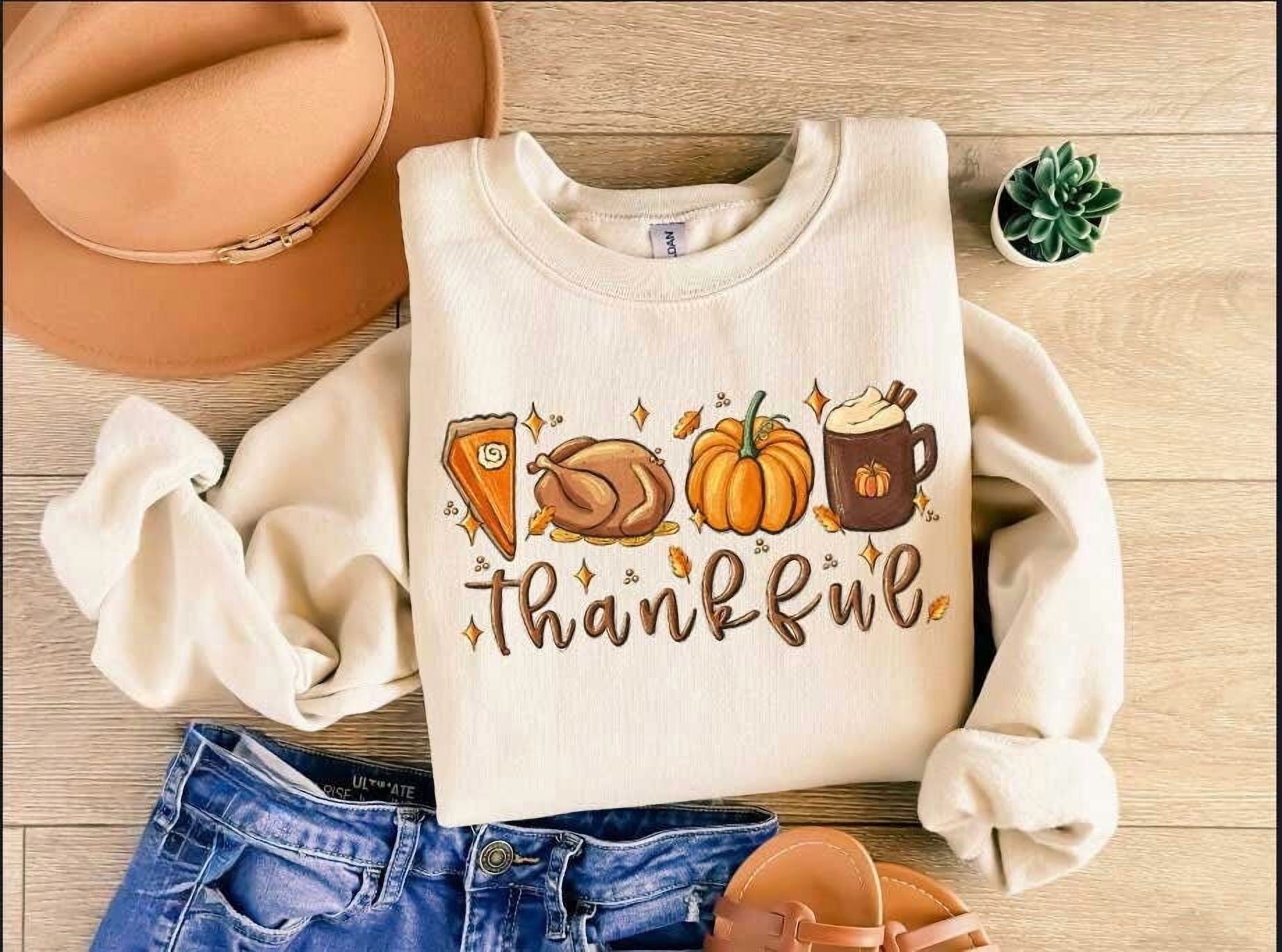 Cute Thankful Sweatshirt, Thanksgiving Shirt, Turkey Pumpkin Pie Coffee ...